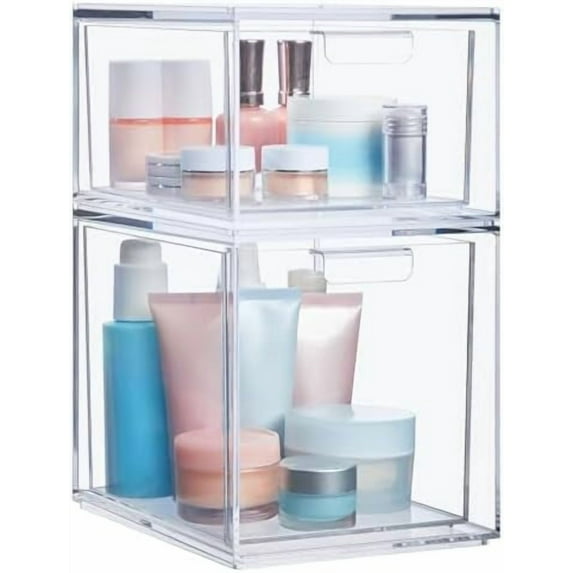 Audrey Stackable Clear Bin Plastic Organizer Drawers | 2 Piece Set ...