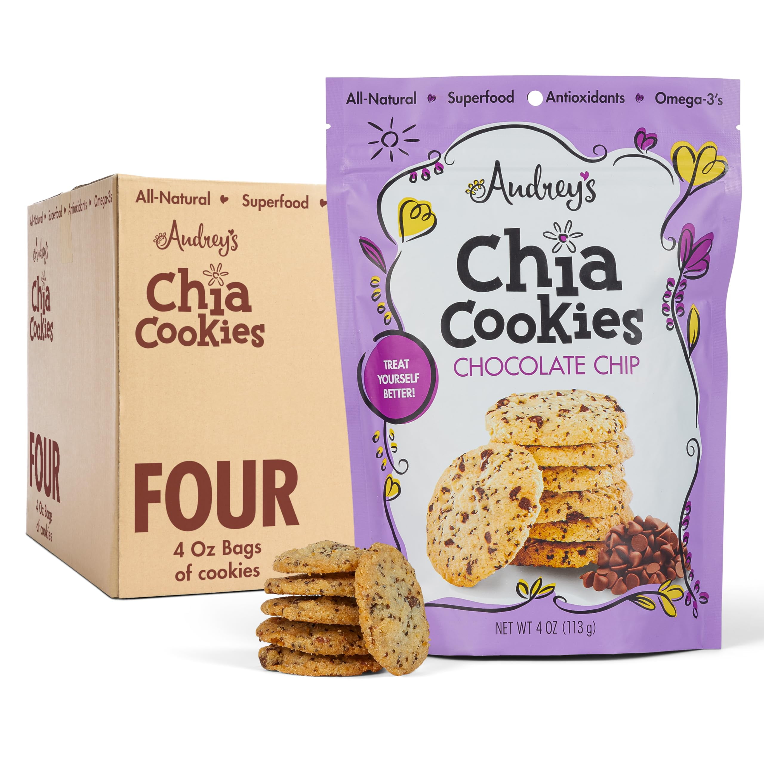 Audrey's Chia Cookies - SBF3 (Chocolate Chip, 4 Pack), Natural ...