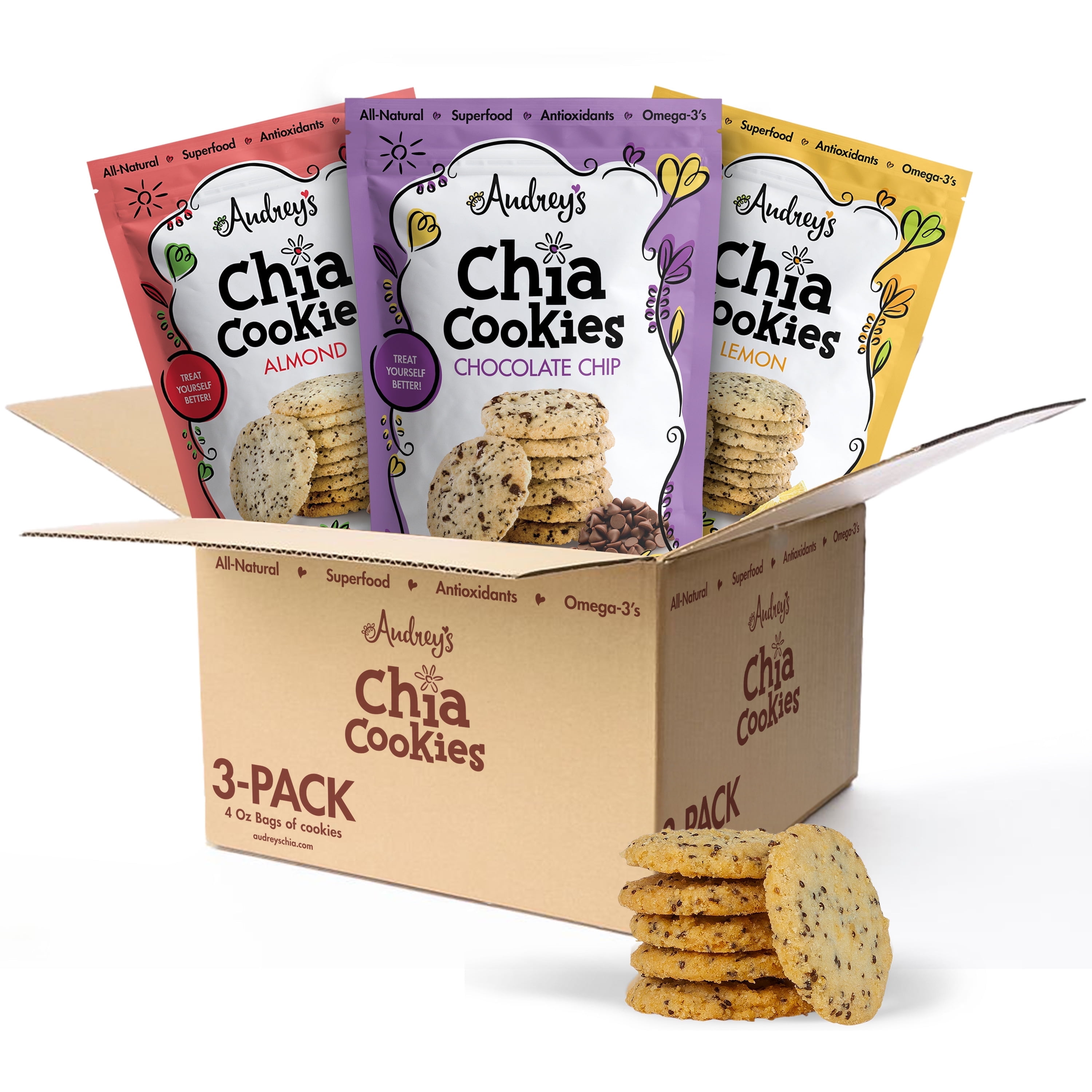 Audrey's Chia Cookies Variety 3-Pack - A Natural, Healthier Dessert ...