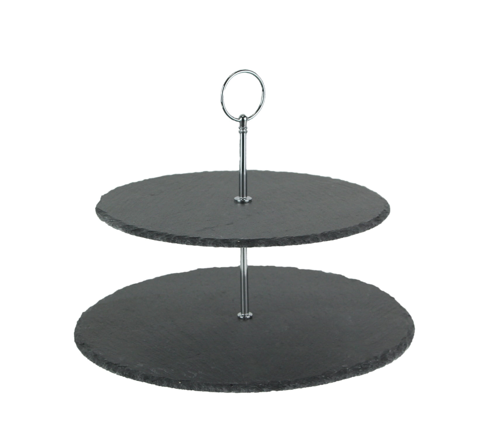 Audreys Two Tier Round Slate Stone and Chrome Metal Farmhouse Serving ...