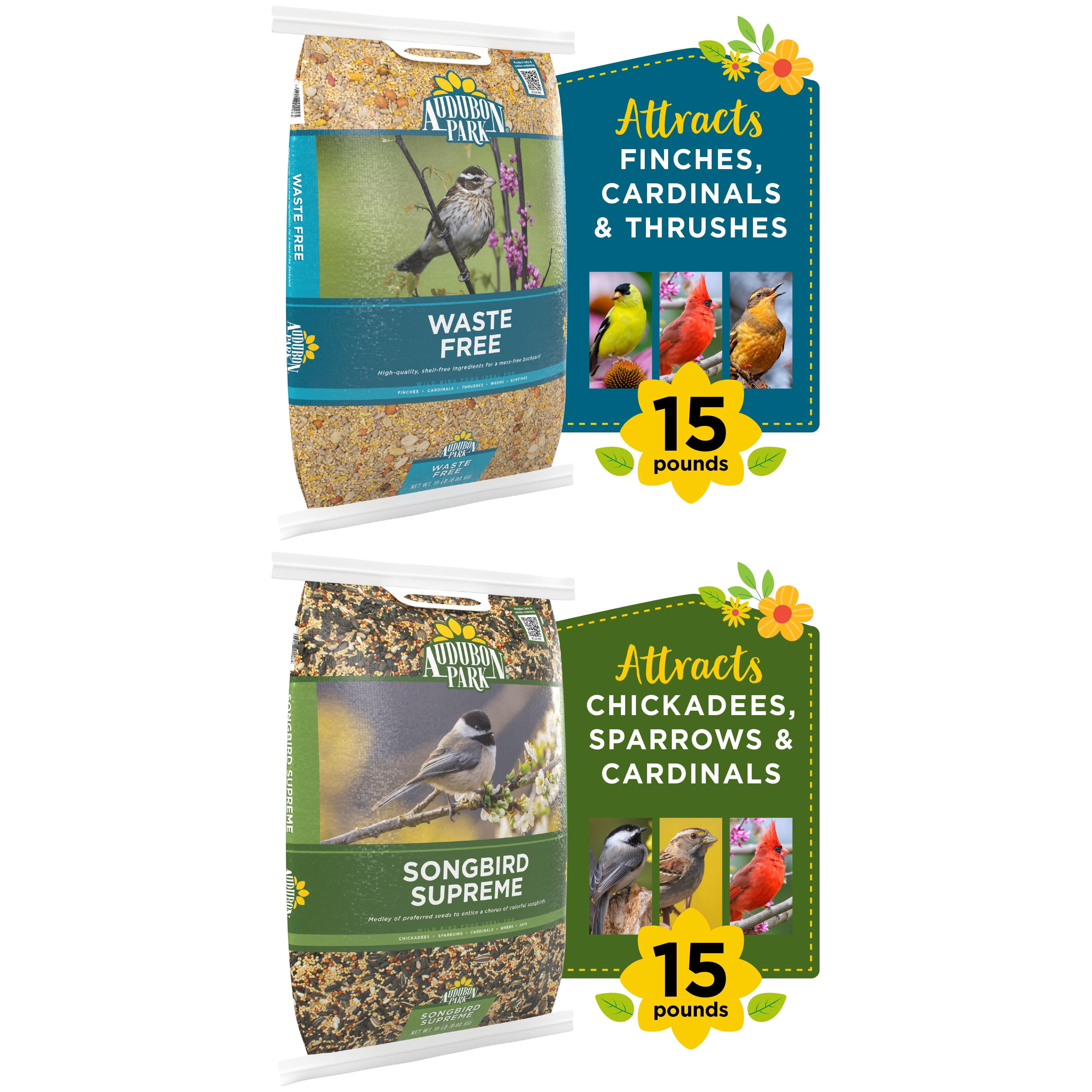 Audubon Park Wild Bird Food, Waste Free & Songbird Supreme, 30 lb Bag ...