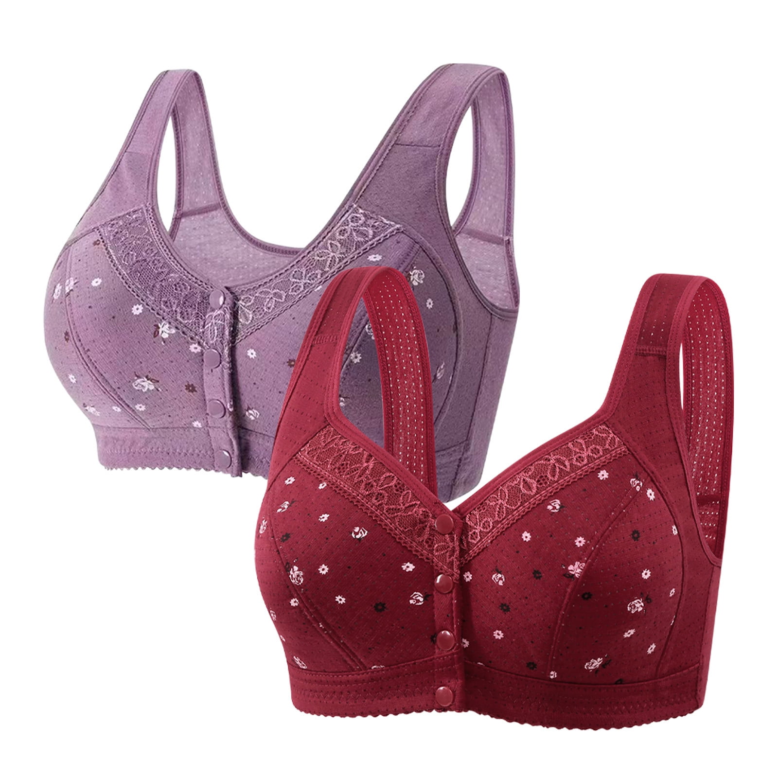 Aueoeo 2 Pcs Front Closure Bra, Sleep Bras for Women , A Bra Without ...