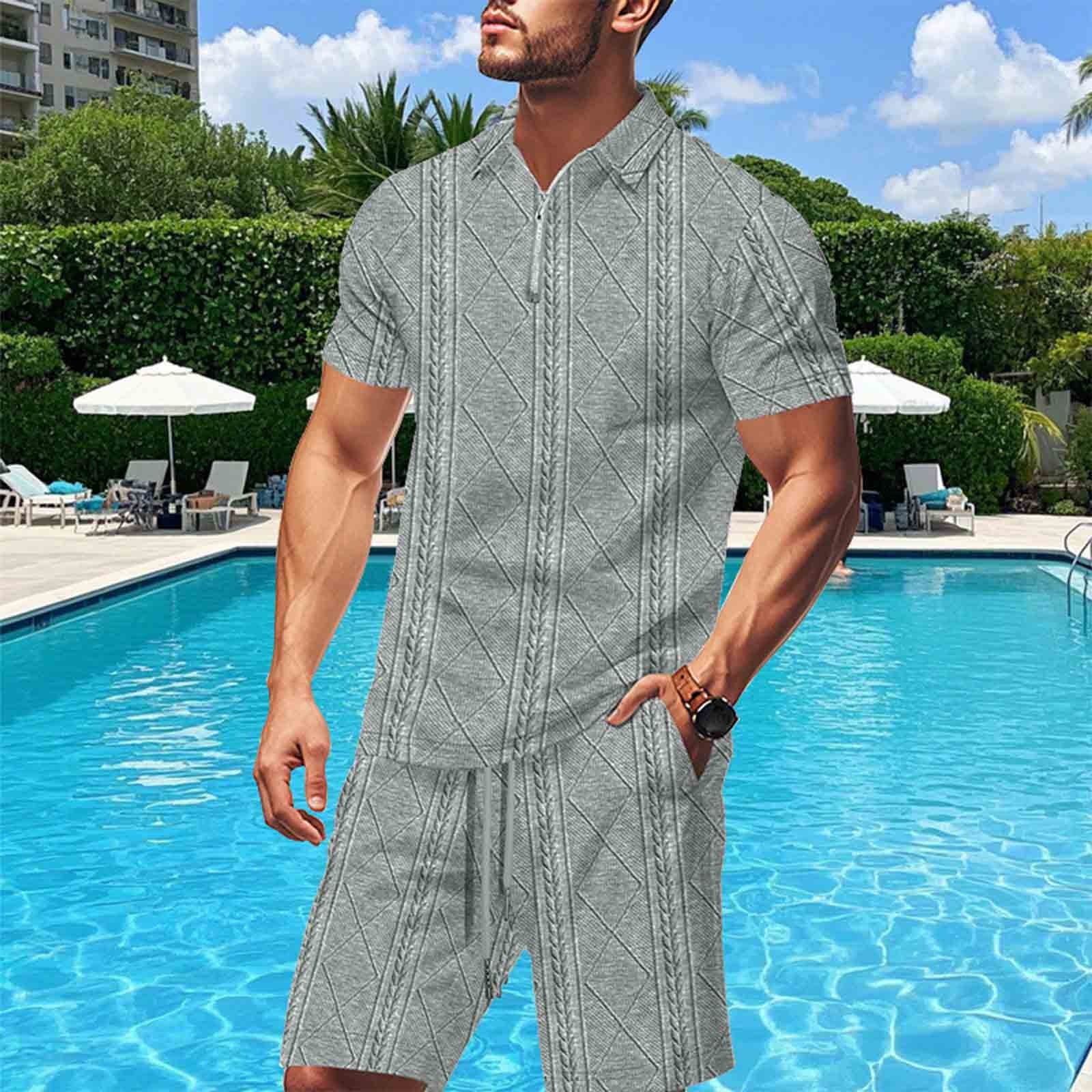 Aueoeo 2 Pieces Tracksuit For Mens Elastic Waist Daily Work Short ...