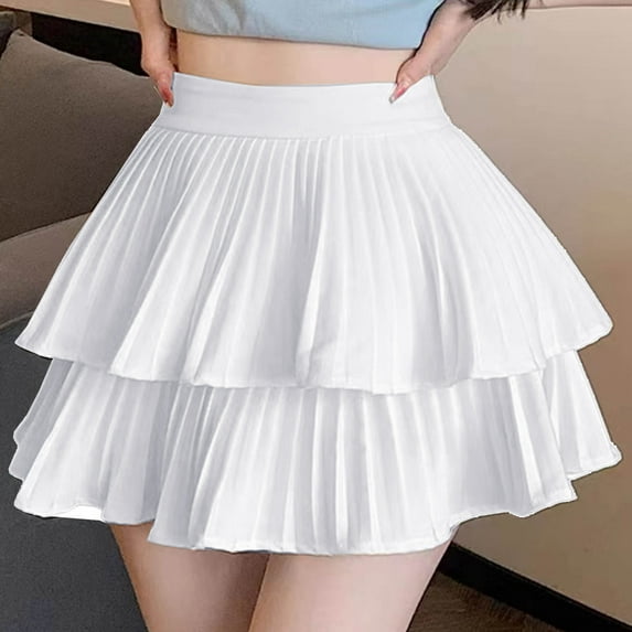 Aueoeo A-Line Mini Skirt For Womens Stretchy High Waist Pleated Tennis ...
