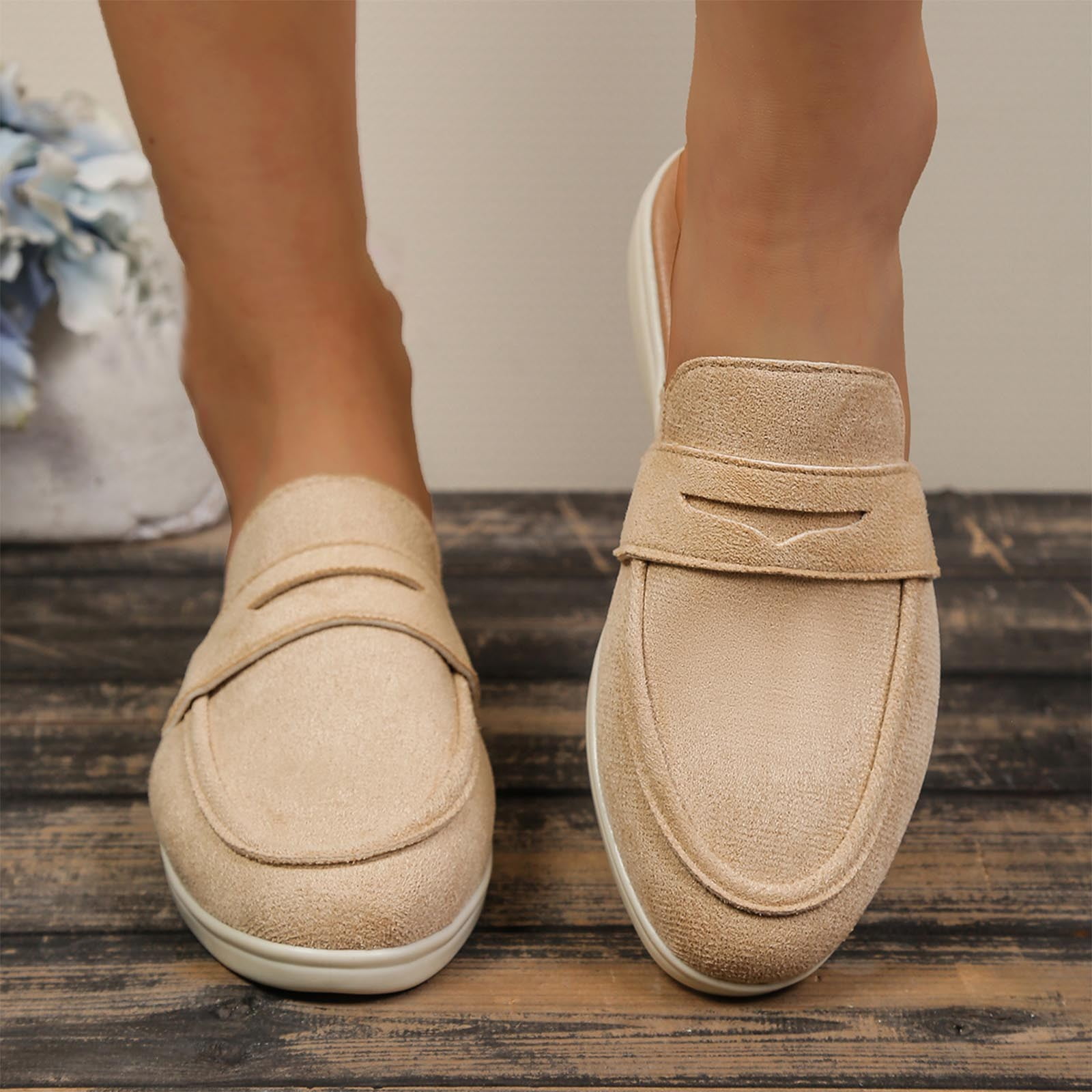 Aueoeo All-Season Slippers For Women Pointed Toe Backless Loafers ...