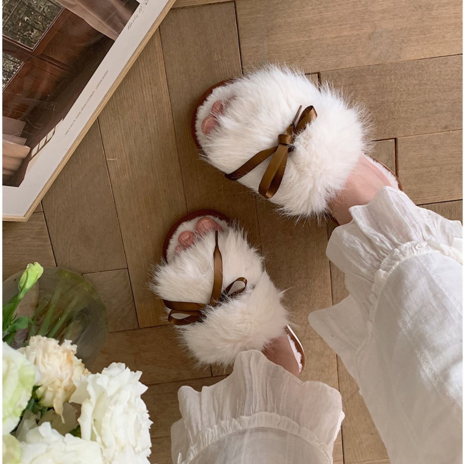 Aueoeo Arch Support Slippers Women, Womens Slippers Fuzzy Memory Foam ...