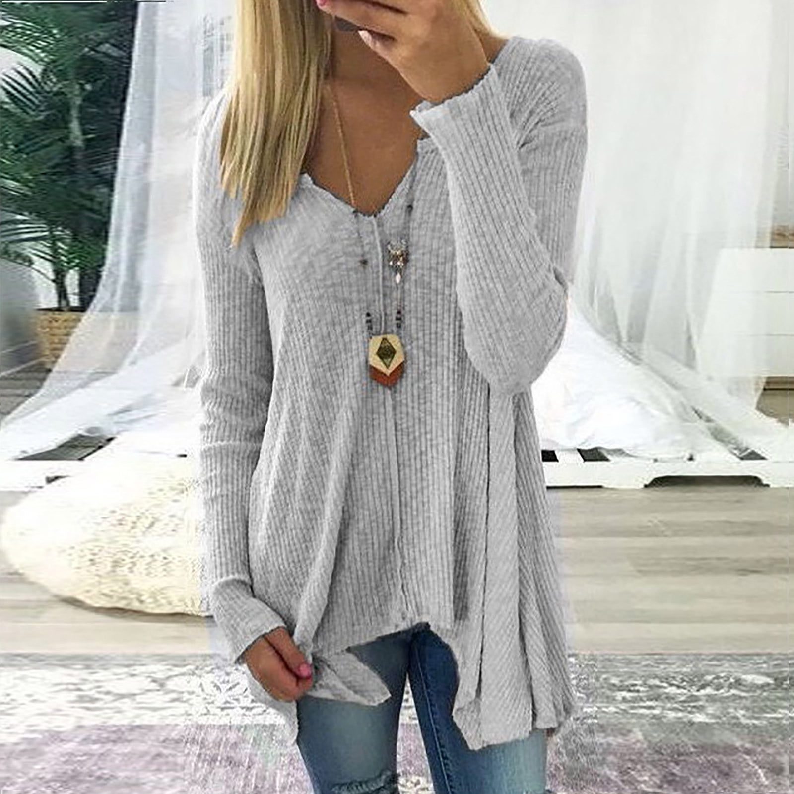 Aueoeo Black Sweaters for Women, Women's Fall Sweater Fashion V Neck ...