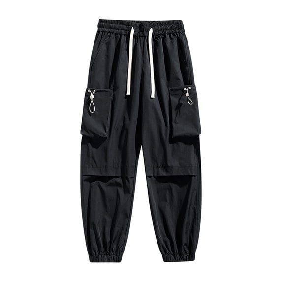 Aueoeo Boys Golf Pants Cargo Pants Men's Solid Color Drawstring Elastic ...