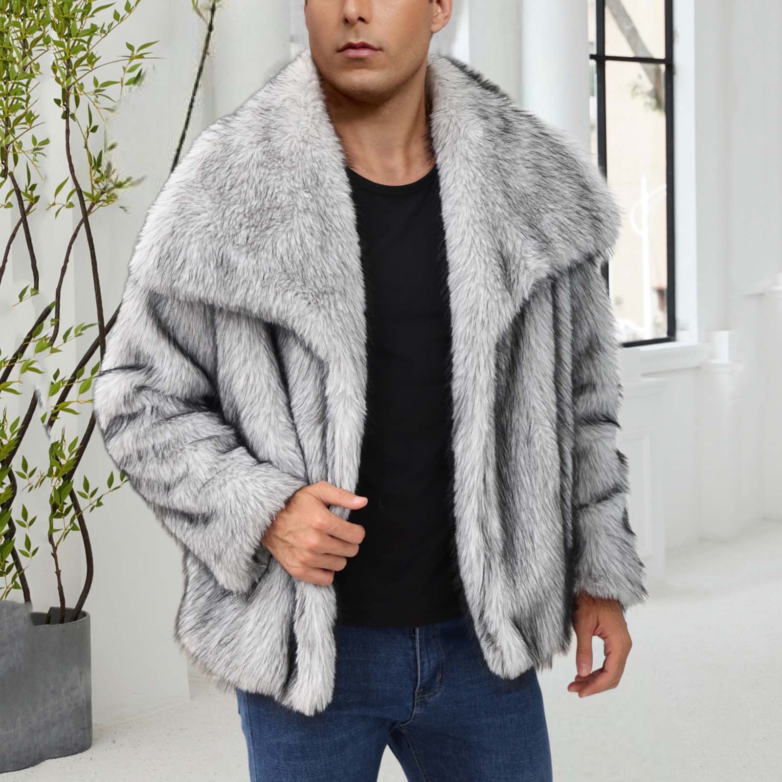 Aueoeo Boys Winter Jacket Cycling Jacket Mens Warm Faux Furry Coat Jacket Winter Turn Down ...