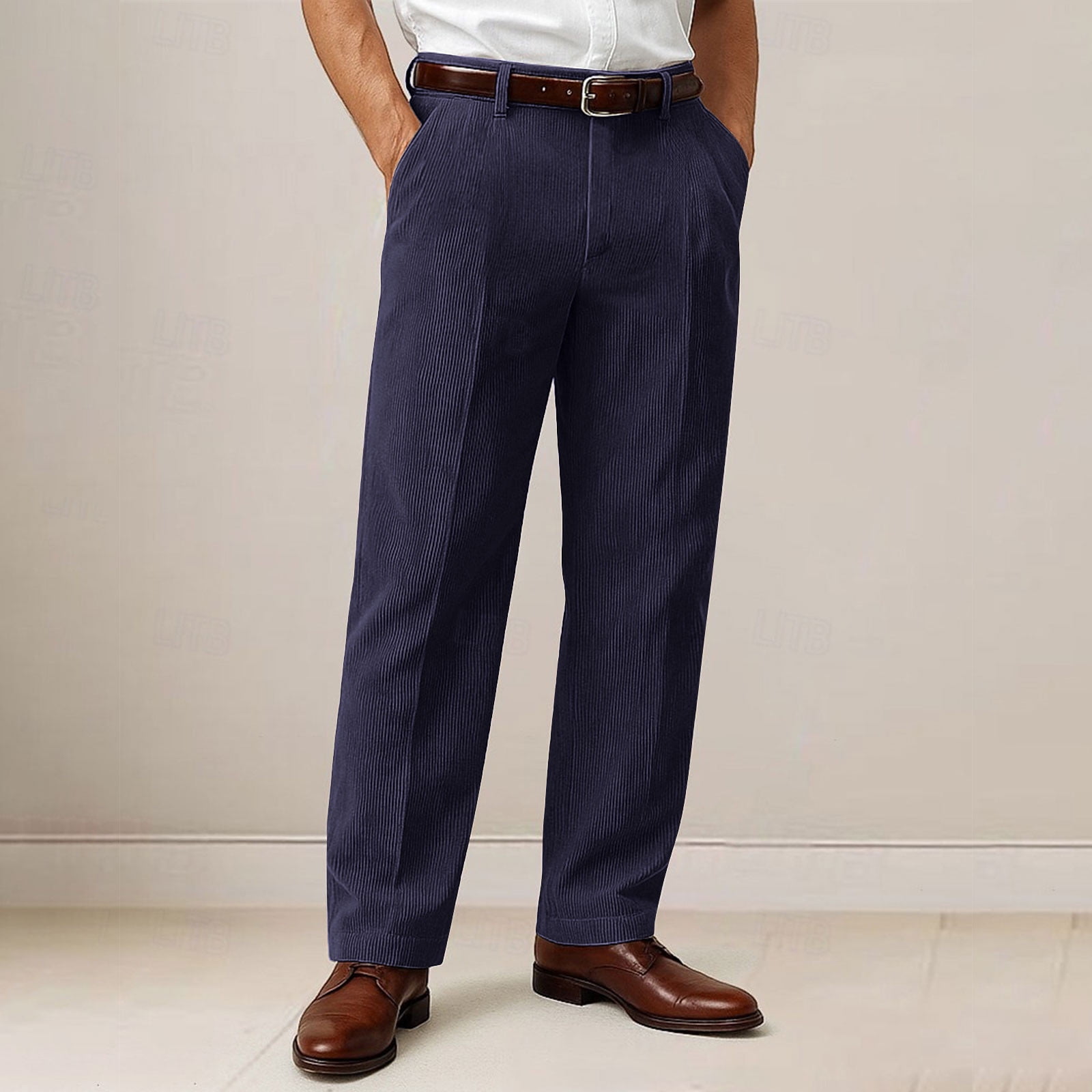 Aueoeo Business Pants For Mens Solid Color Corduroy Comfortable Pants ...