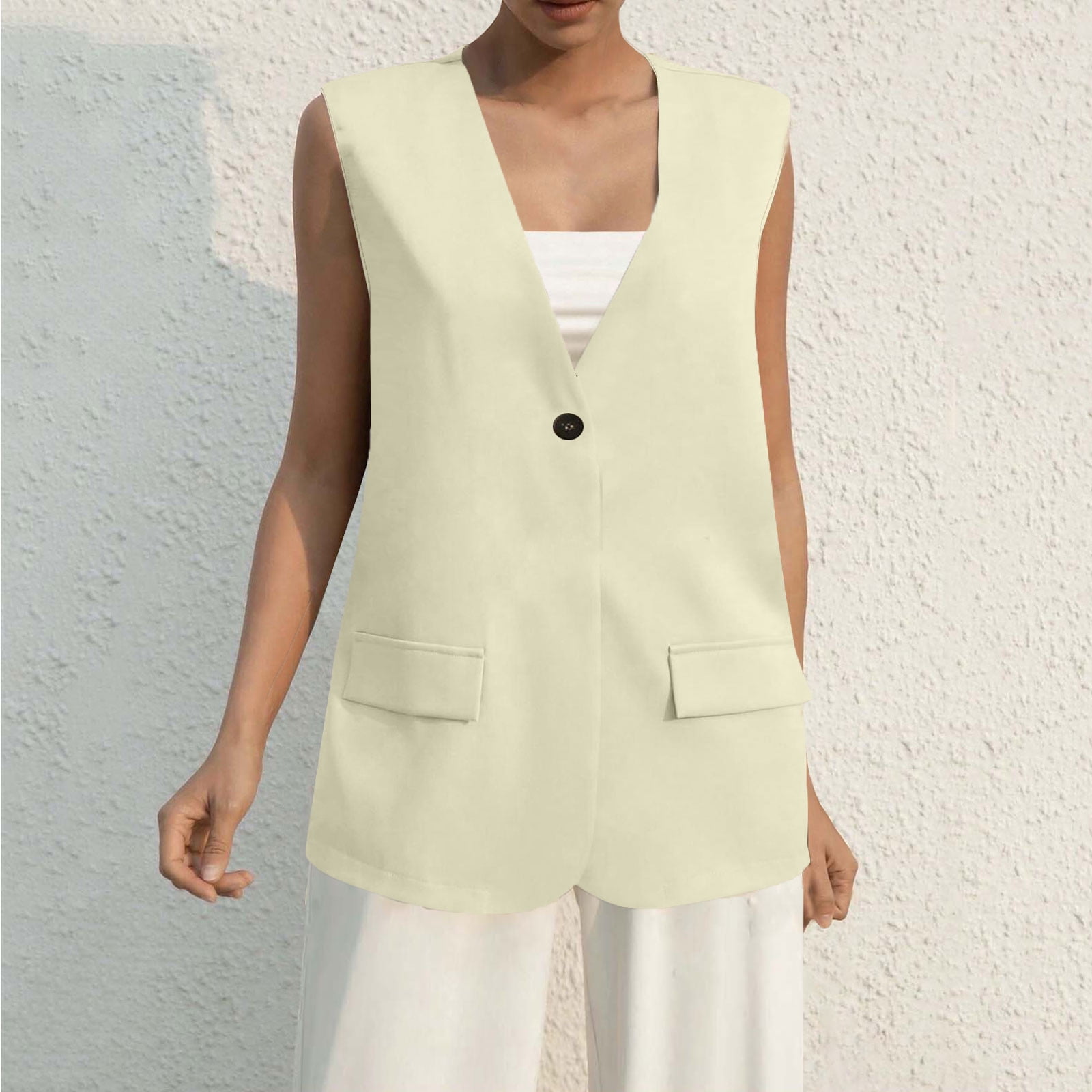 Aueoeo Business Vests for Women One Button V Neck Sleeveless Vests ...