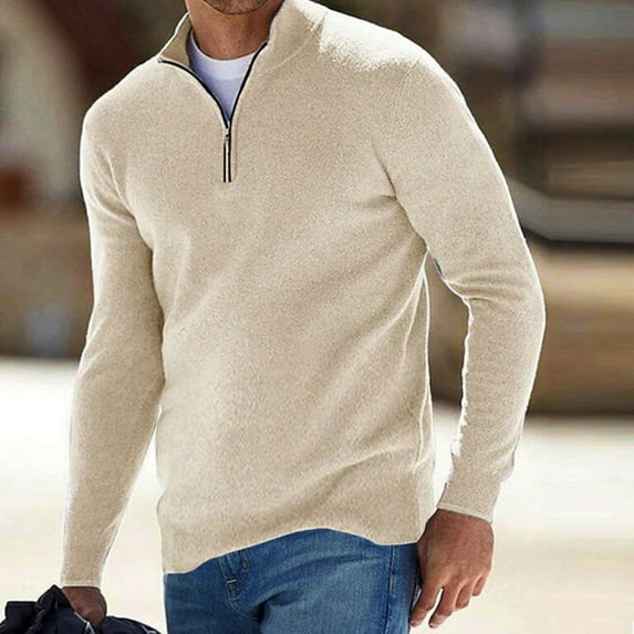 Aueoeo Cable Knit Sweater Dress Fall Sweater Men's Zipper Stand Collar ...