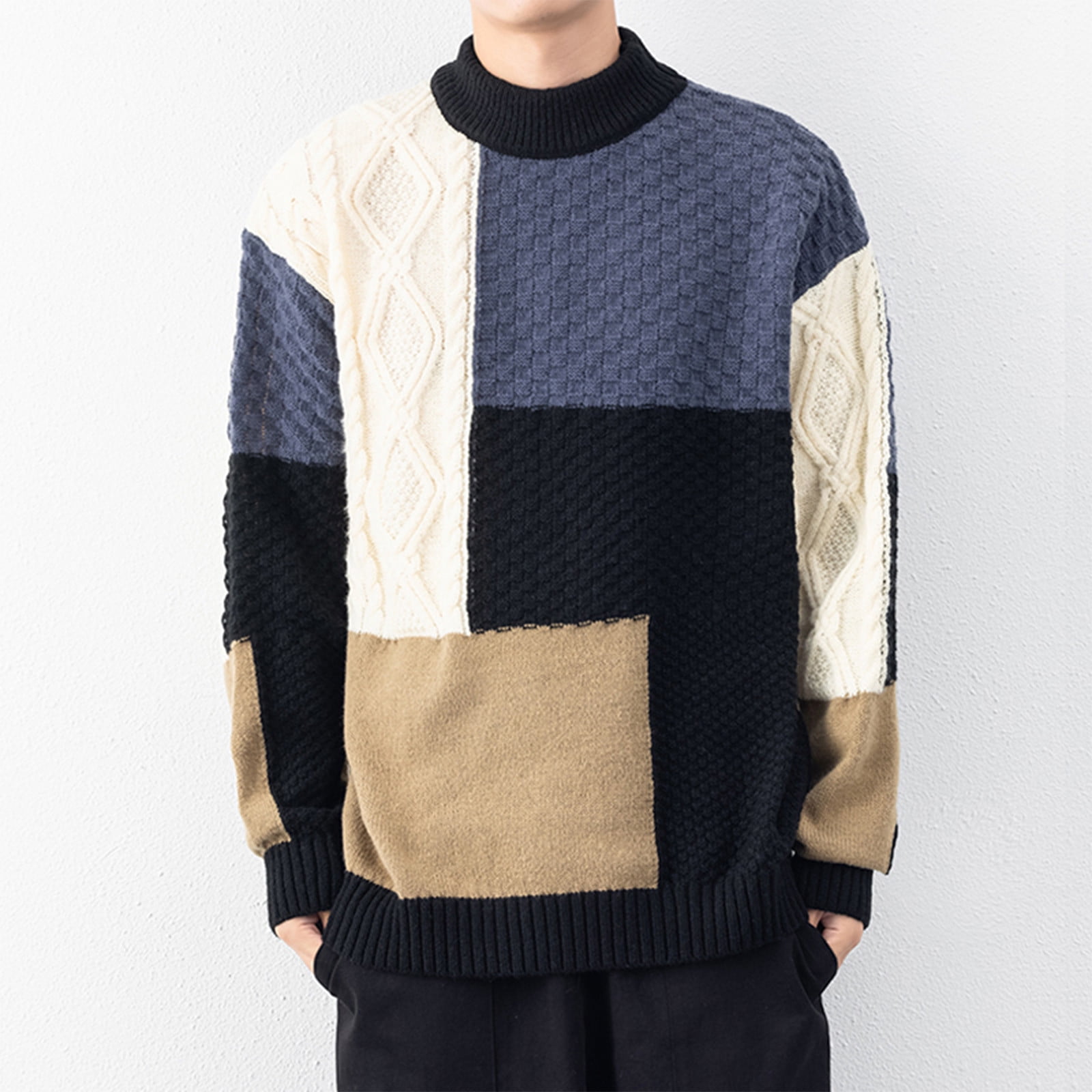 Aueoeo Cable Knit Sweater Men Fall Sweater Men's Knitwear Turtleneck ...