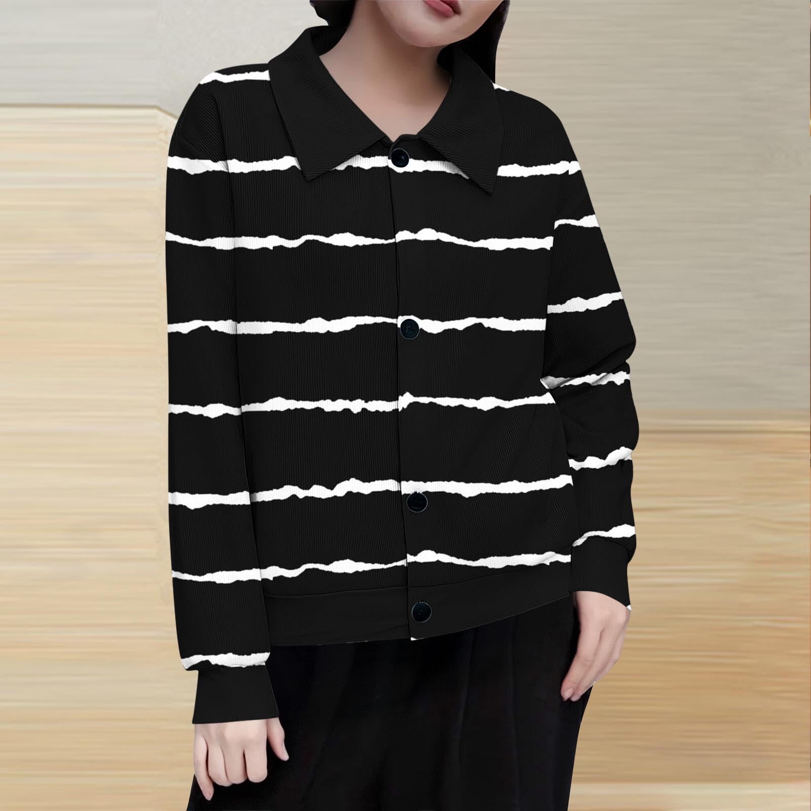 Aueoeo Casual Jacket for Womens Button Up Long Sleeve Fall Winter ...