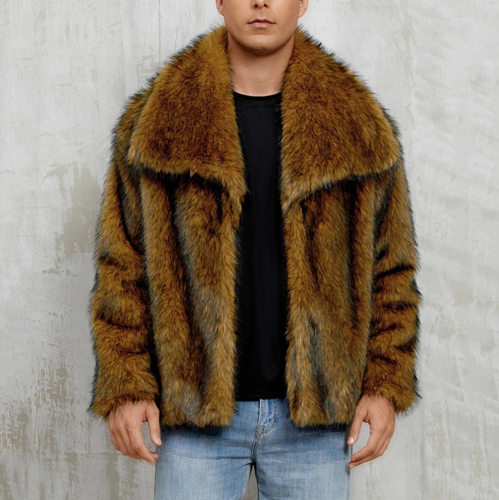 Aueoeo Casual Jackets For Men Cycling Jacket Mens Warm Faux Furry Coat ...