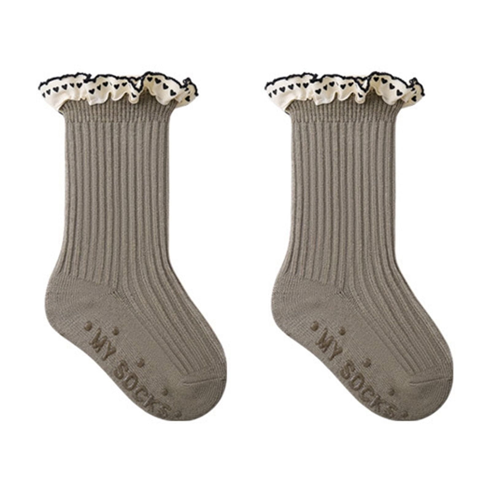 Aueoeo Children Ruffle Socks Knitted Solid Color Student Socks Cuffed ...