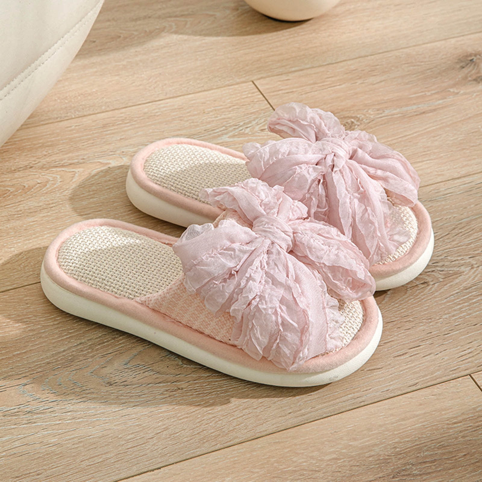 Aueoeo Cute Bow Slippers for Women Cloth Open Toe Cozy Indoor Outdoor ...