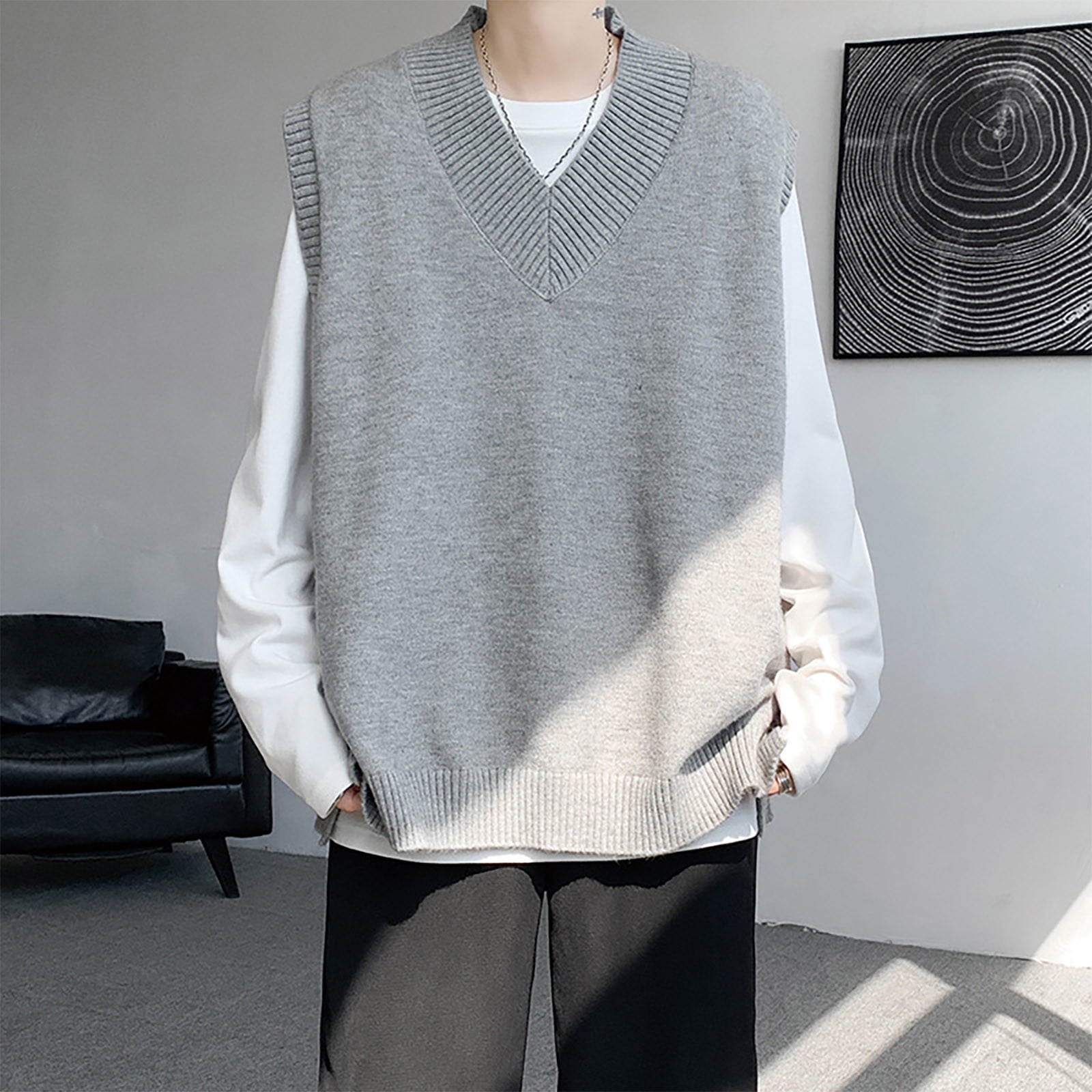 Aueoeo Cute Sweaters, Soft Comfy Mens Leisure Solid Color V-Neck ...