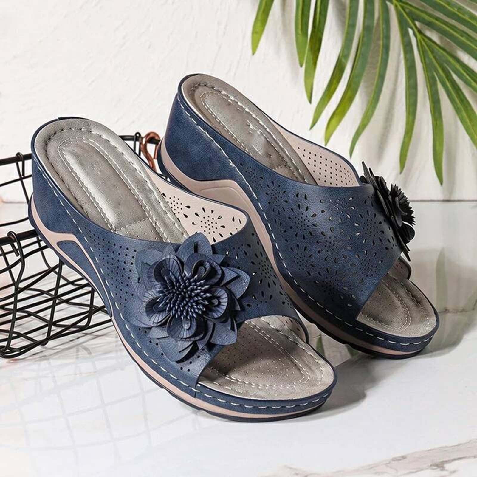 Aueoeo Dressy Sandals Women, Women's Wedge Sandals Leather Orthopedic ...