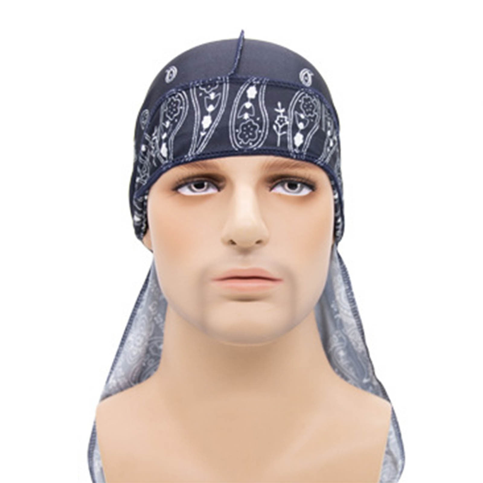 Aueoeo Durag Pirate Cap For Men Long Tail Headwraps Flower Printed Silk ...