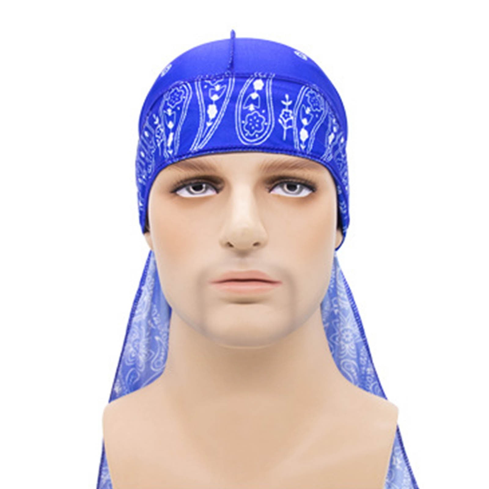 Aueoeo Durag Pirate Cap For Men Long Tail Headwraps Flower Printed Silk ...