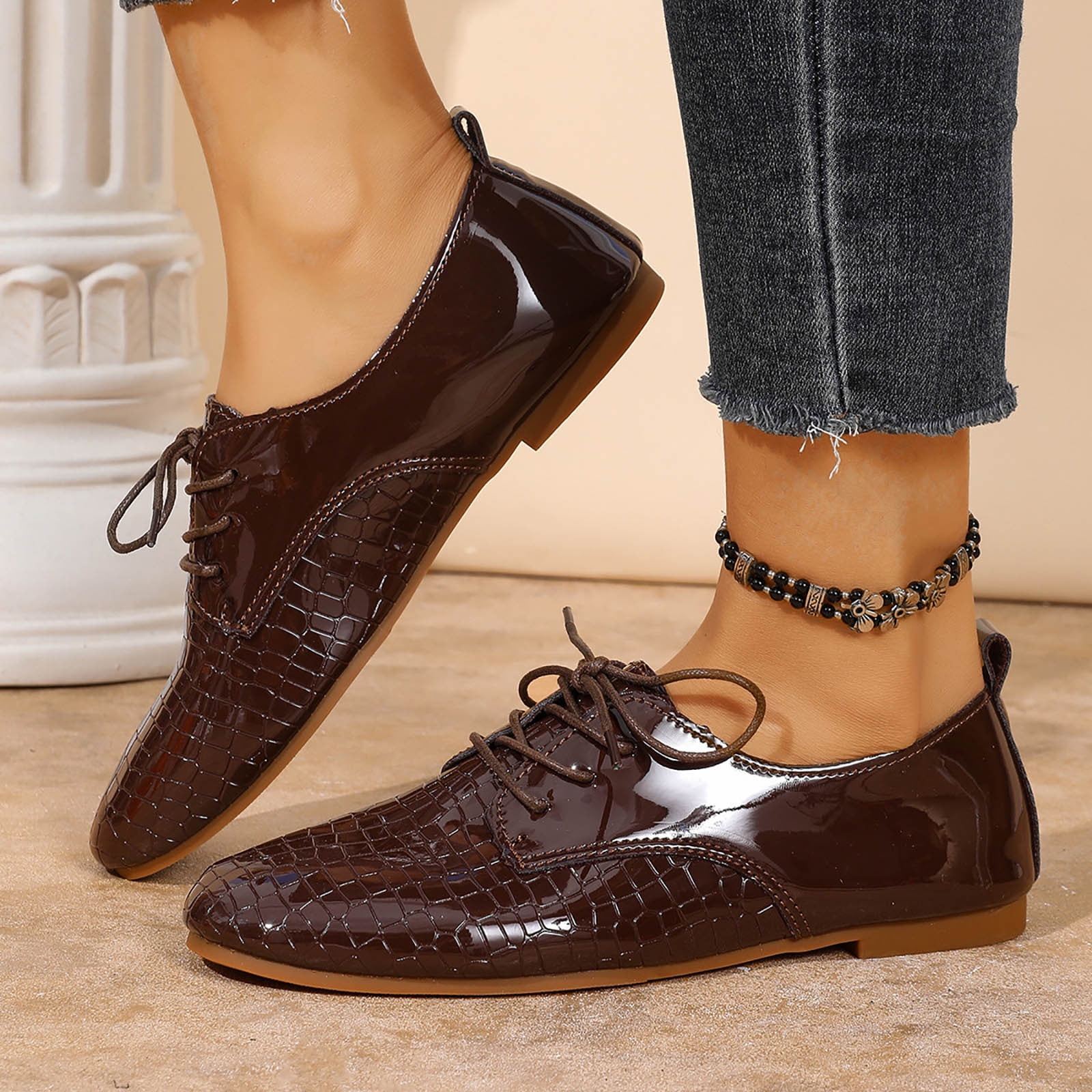 Aueoeo Elegant Lace Up Shoes For Women Faux Leather Business Office ...