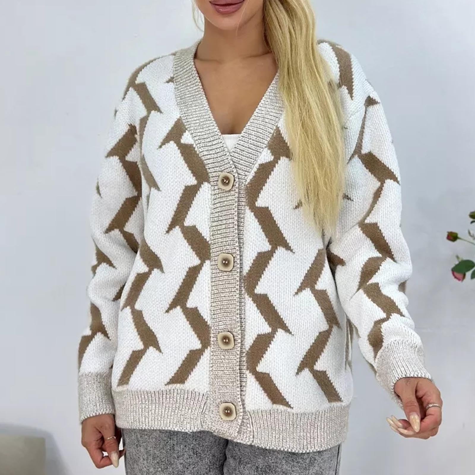 Aueoeo Fall Sweaters, Sweater Set Womens Loose Casual V-Neck Cardigan Long Sleeved Sweater ...