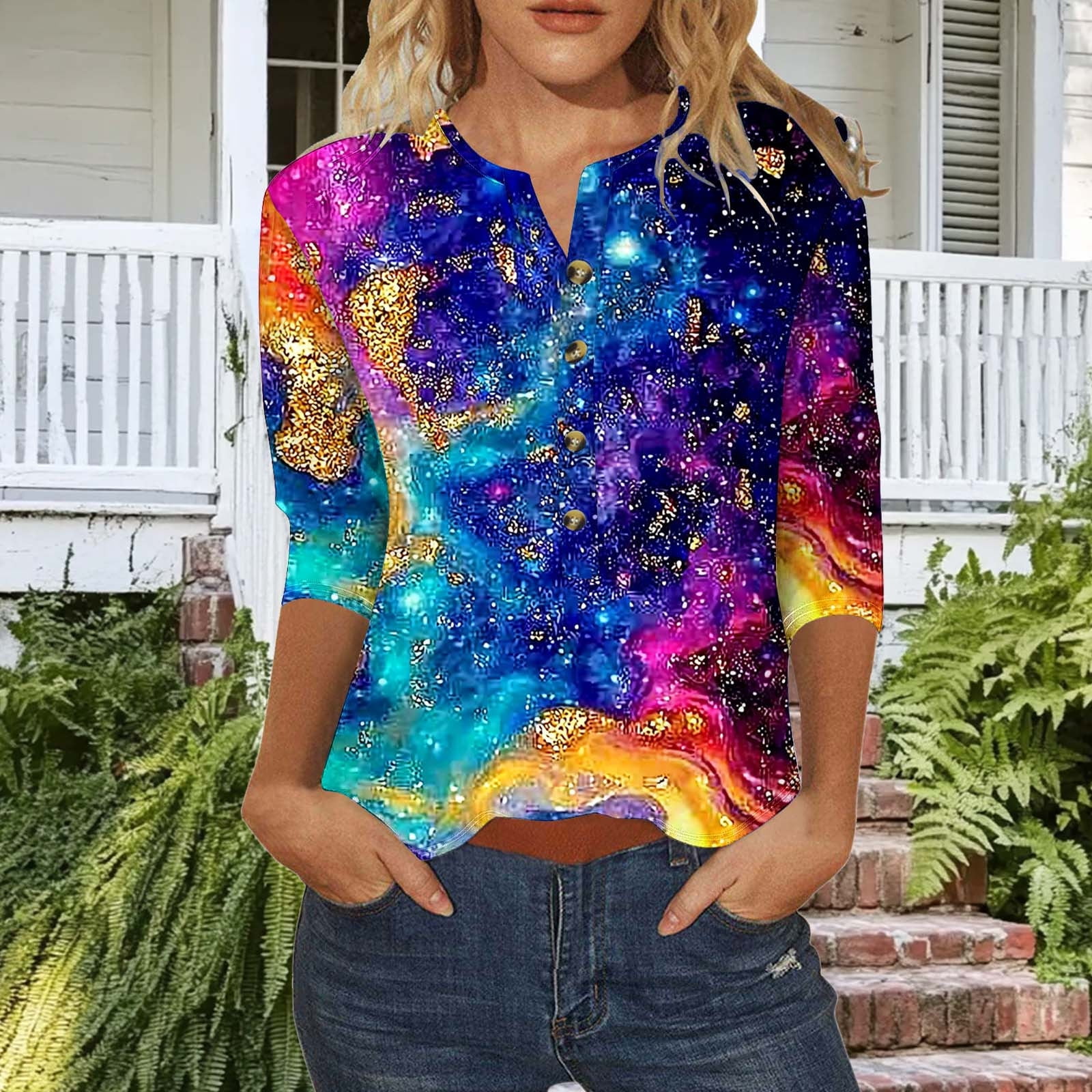 Aueoeo Fall+Top+For+Women Going Out Top For Women's Star Casual Printed ...