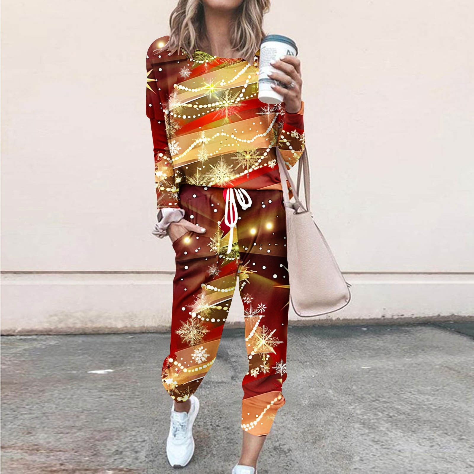 Aueoeo Family Matching Pajamas Cute Pajamas Women's Classic Print Long ...