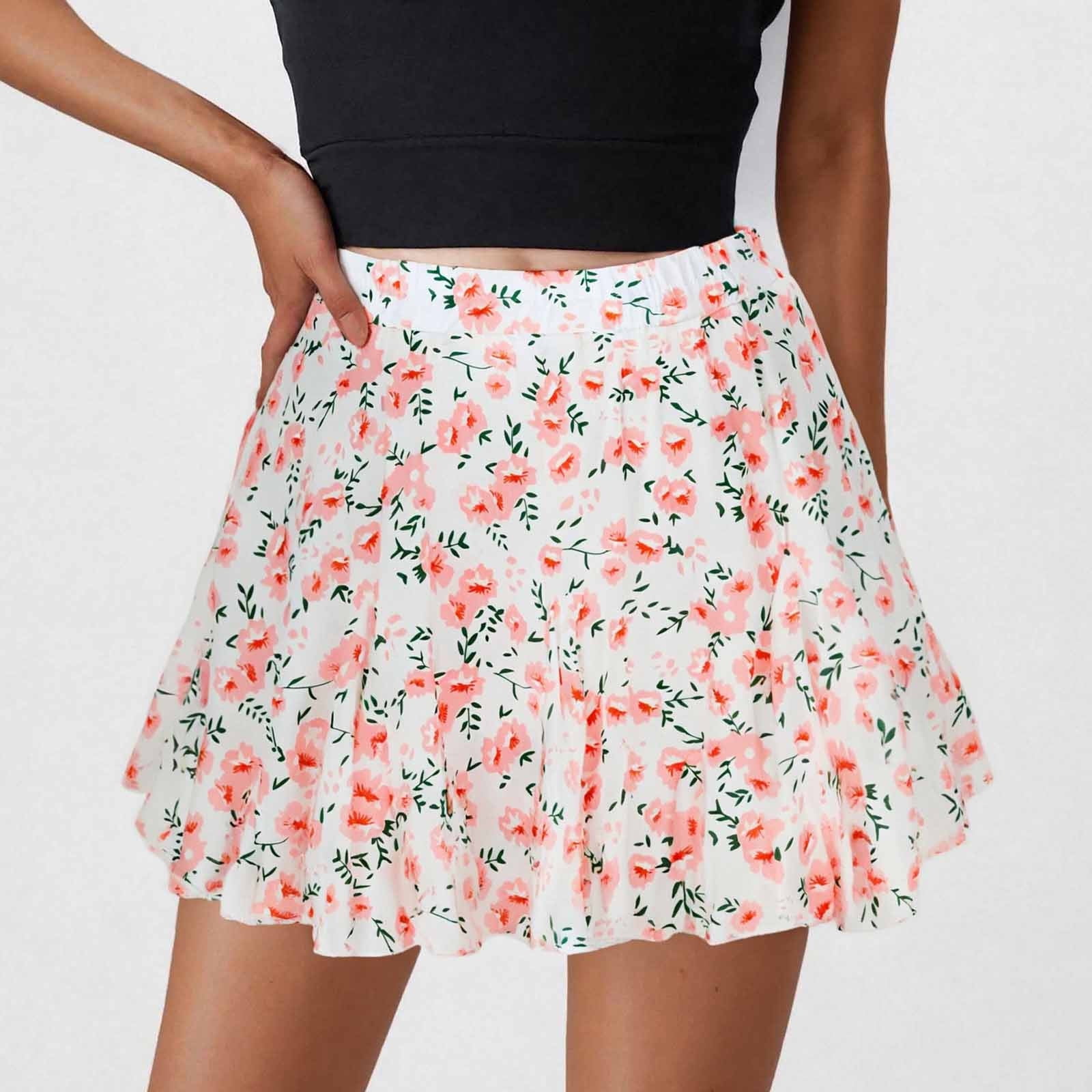 Aueoeo Fashion Skirts For Womens Elastic Waist Flared Short Skirt ...