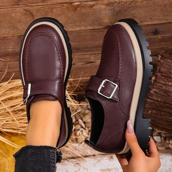 Aueoeo Faux Leather Shoes For Womens Closed Toe Dressy Loafer Ankle ...