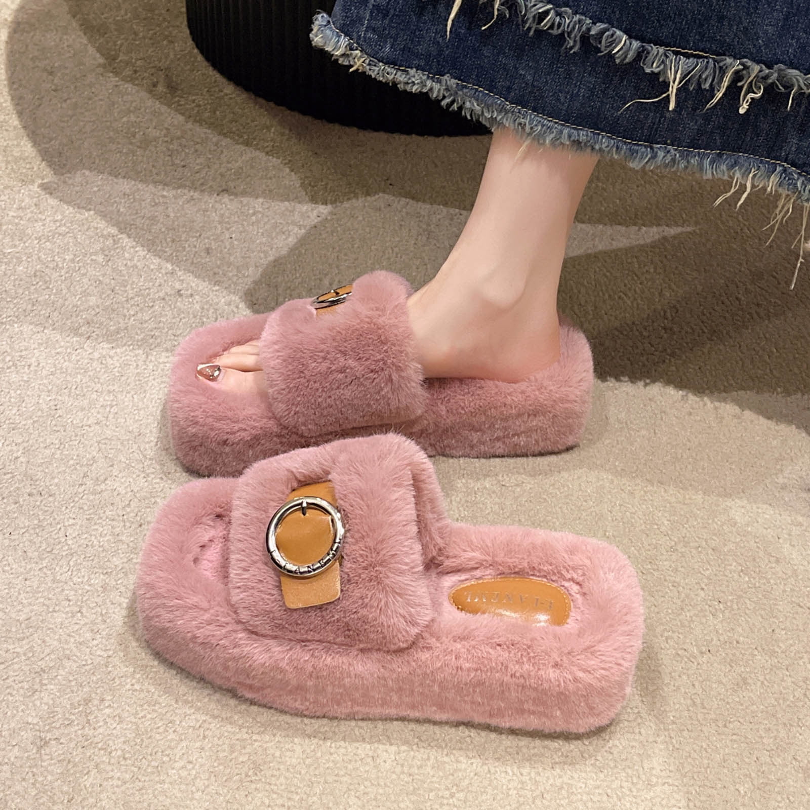 Aueoeo Fuzzy Slippers For Womens Soft Comfy Faux Furs Slippers House ...