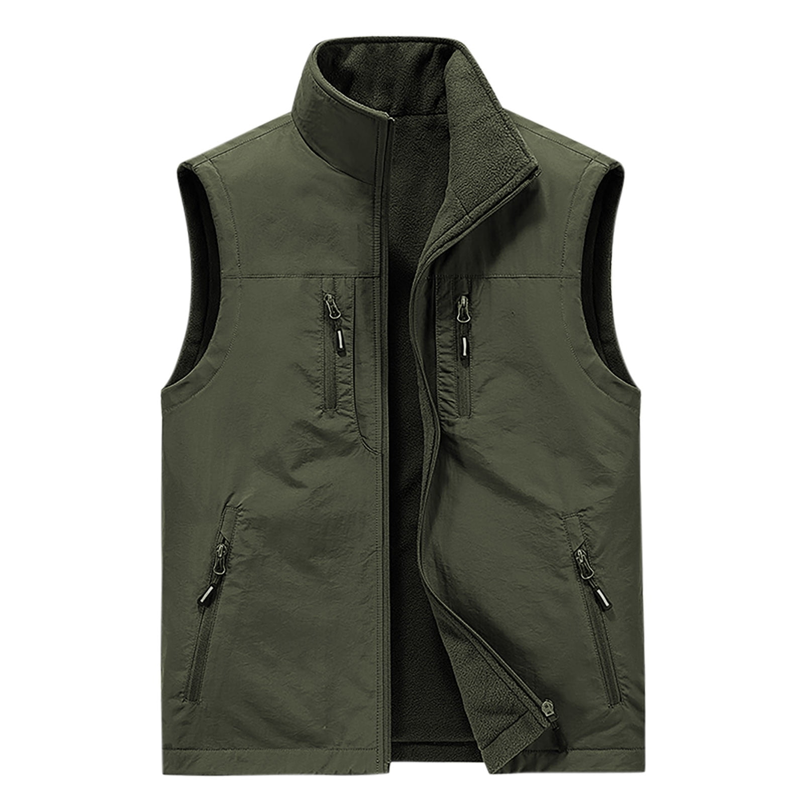 Aueoeo Fuzzy Vests For Men Outdoors Spring Warm Waistcoat Stand Collar ...