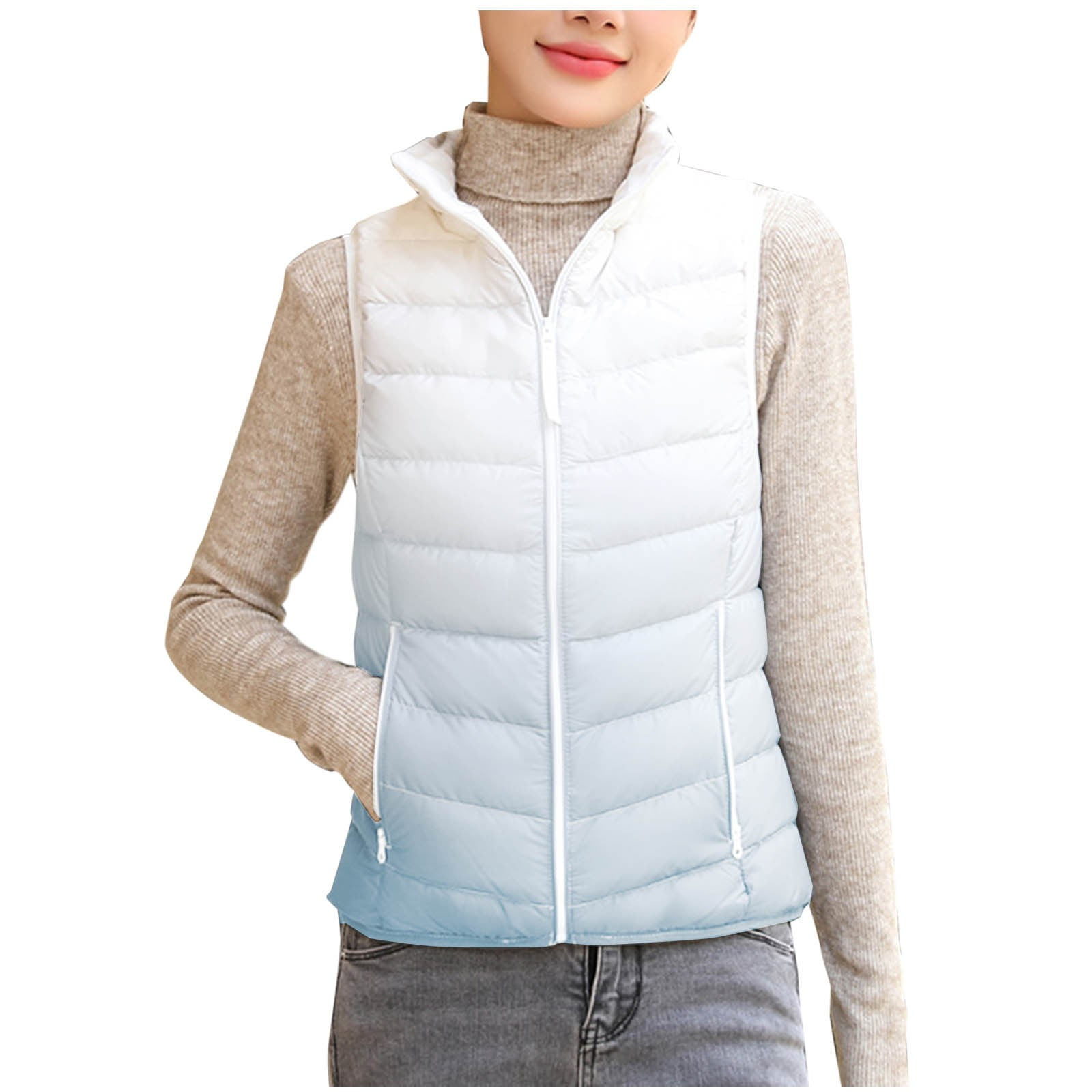 Aueoeo Gradient Color Vests for Women Travel Vests Light Down Jacket ...