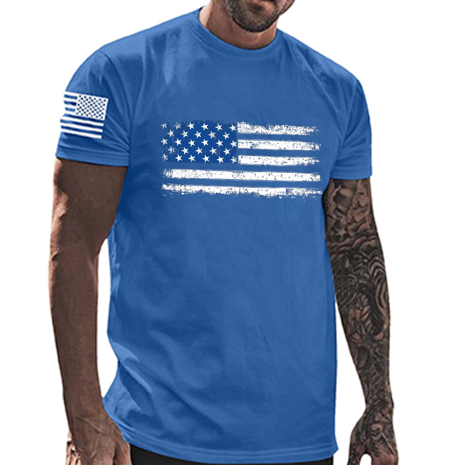 Aueoeo Graphic Printed Tops For Mens Independence Day Shorts Sleeve ...