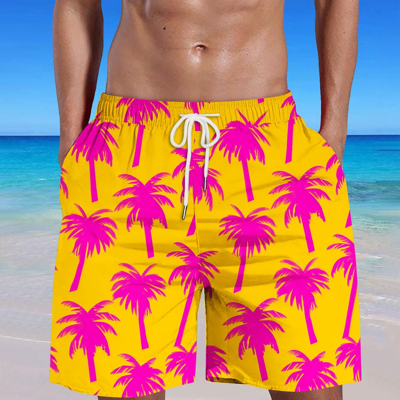 Aueoeo Hawaiian Men's Summer Beach Shorts Fashion Printed Swim Trunks Sports Running Bathing ...