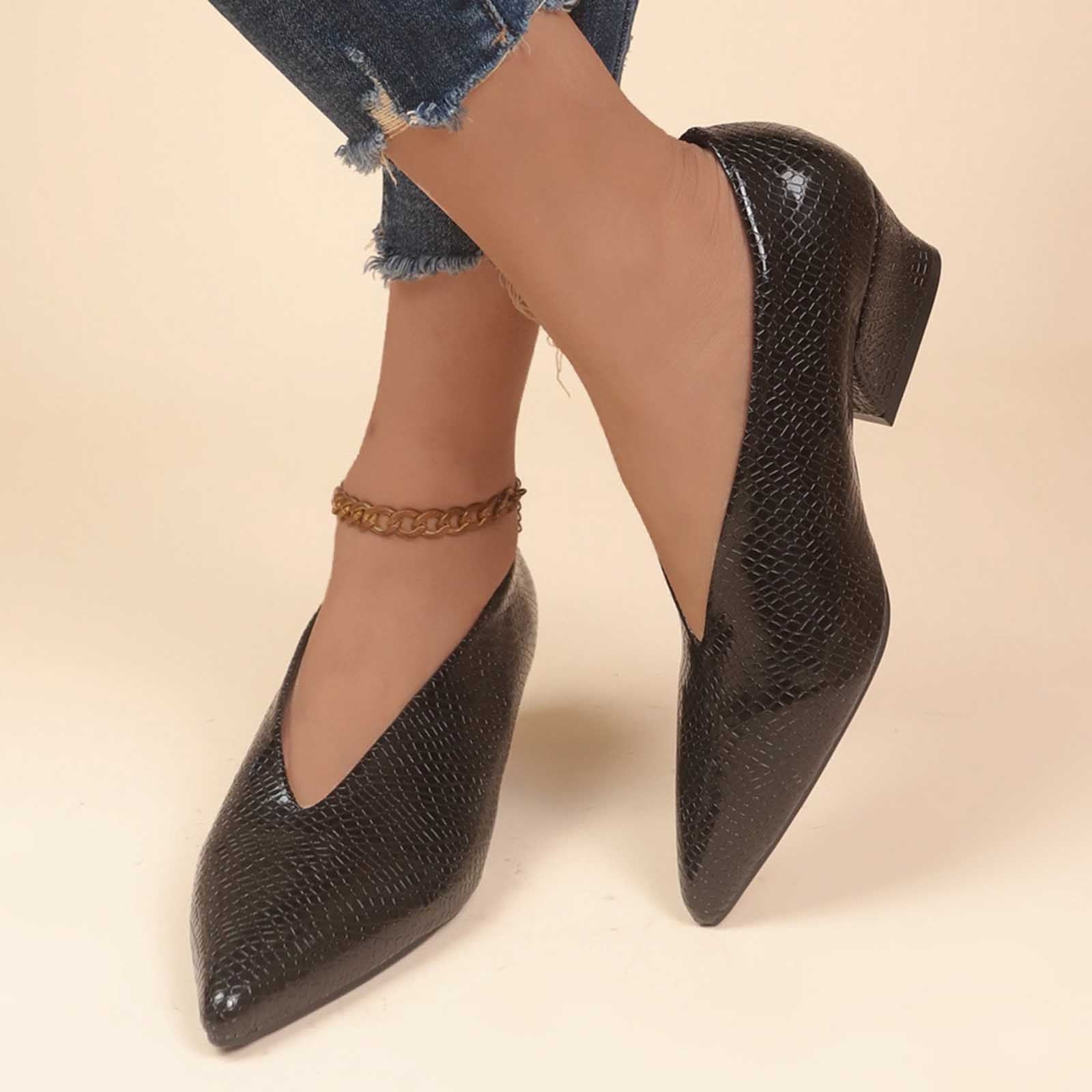 Aueoeo Heels for Women Closed Pointed Toe Heels Pumps Shoes Low Chunky ...