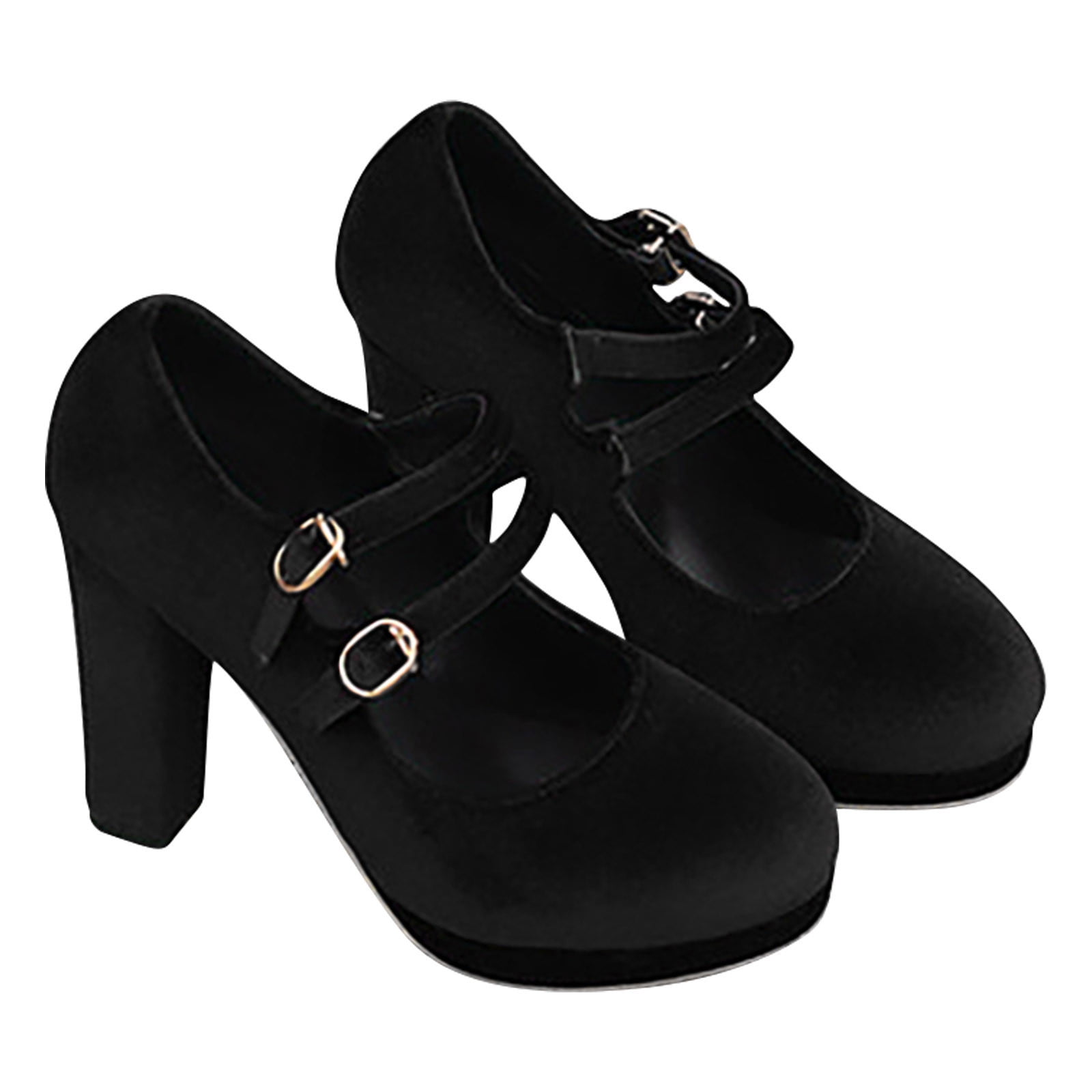 Aueoeo High Heel Shoes For Women Double Strap Buckle Platforms Shoes ...