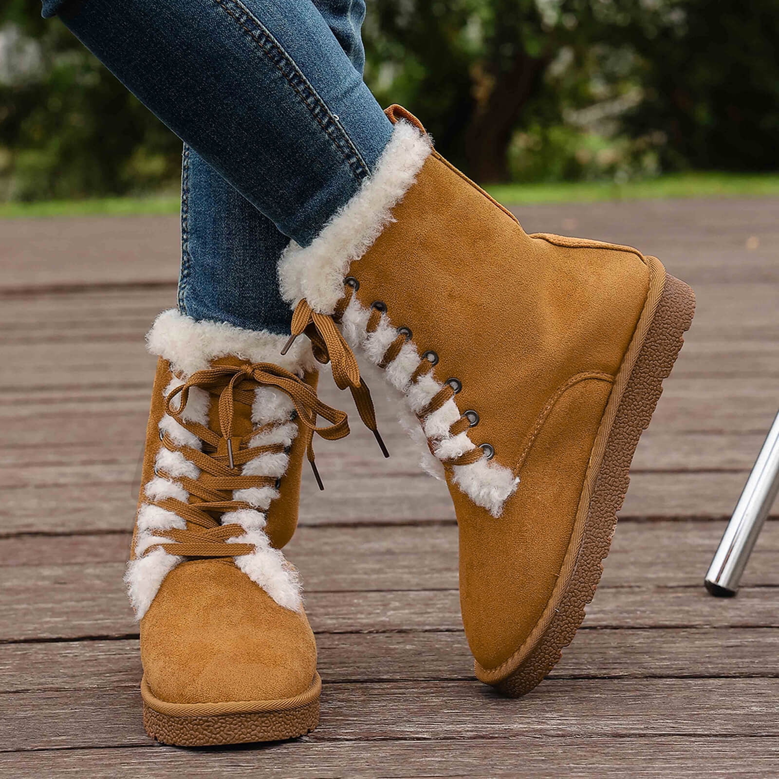 Aueoeo Hiking Snow Boots For Womens Winter Front Ties Warm Furs Lined ...