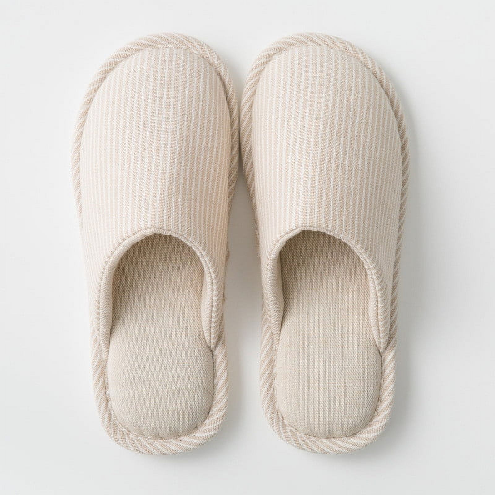 Aueoeo House Slippers for Women Linen Round Toe Stripe Comfy Soft Warm ...