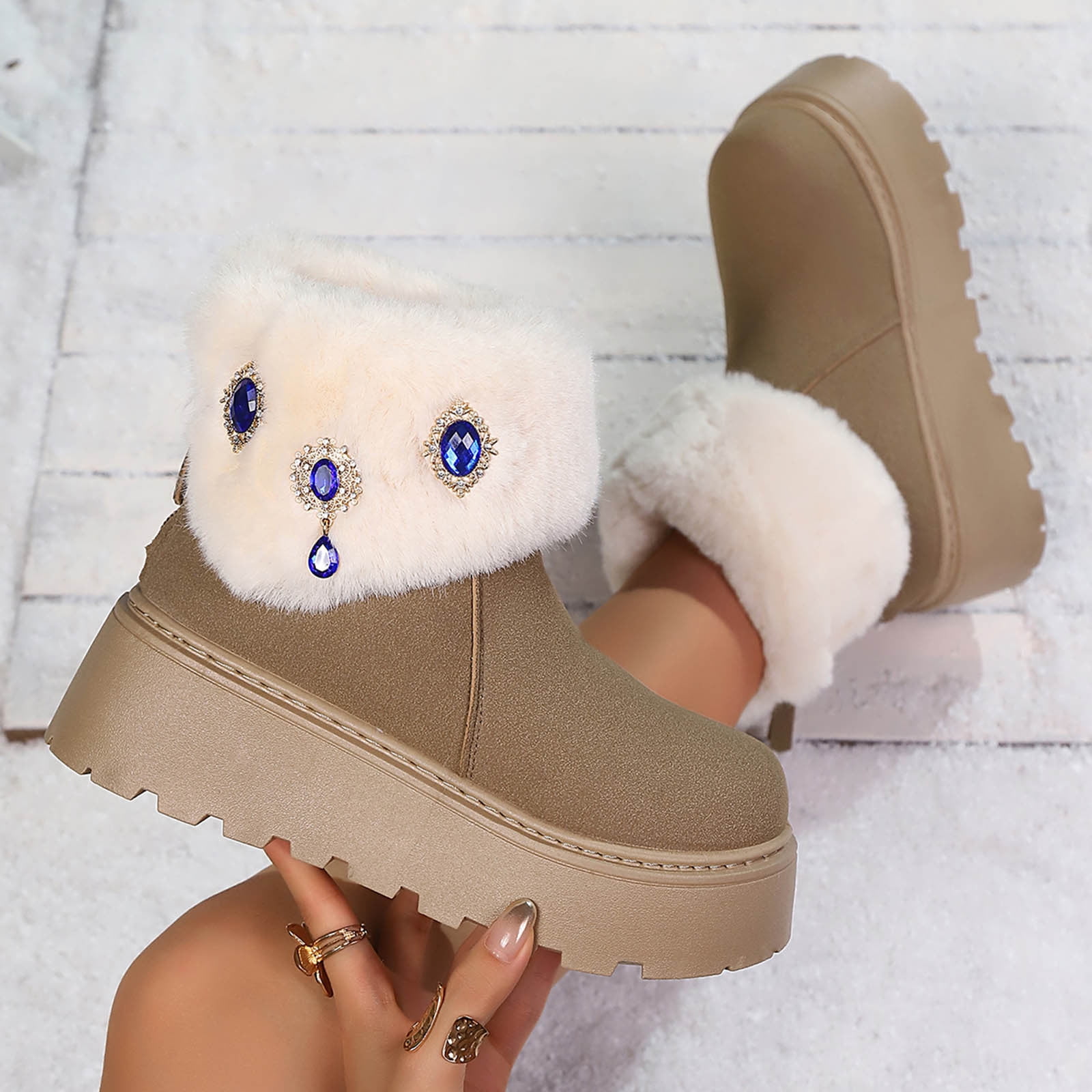 Aueoeo Jewel-Embellished Thick-Soled Boots For Women Fall Winter ...