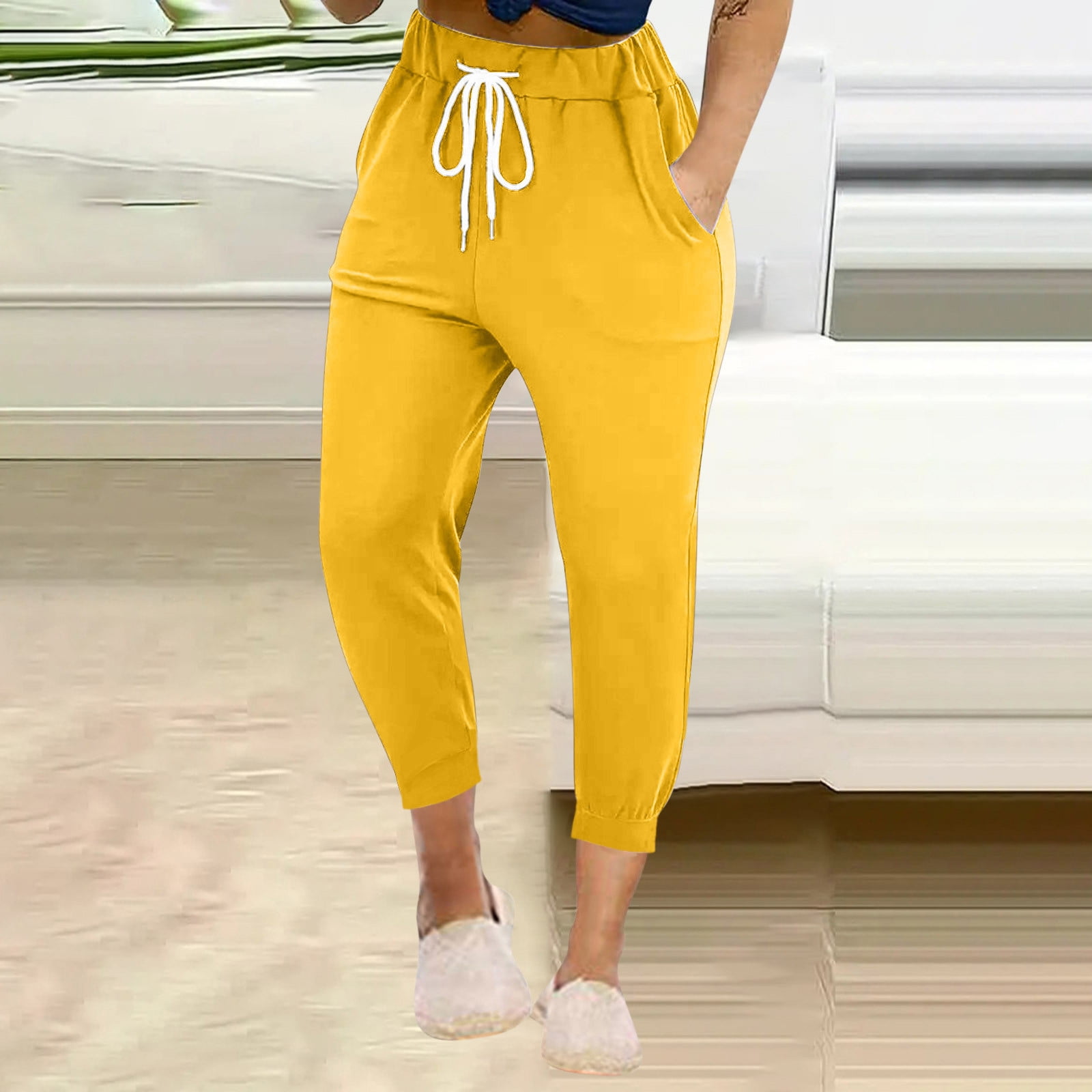 Aueoeo Joggers for Women Drawstring Elastic Waist Workout Sport Gym ...