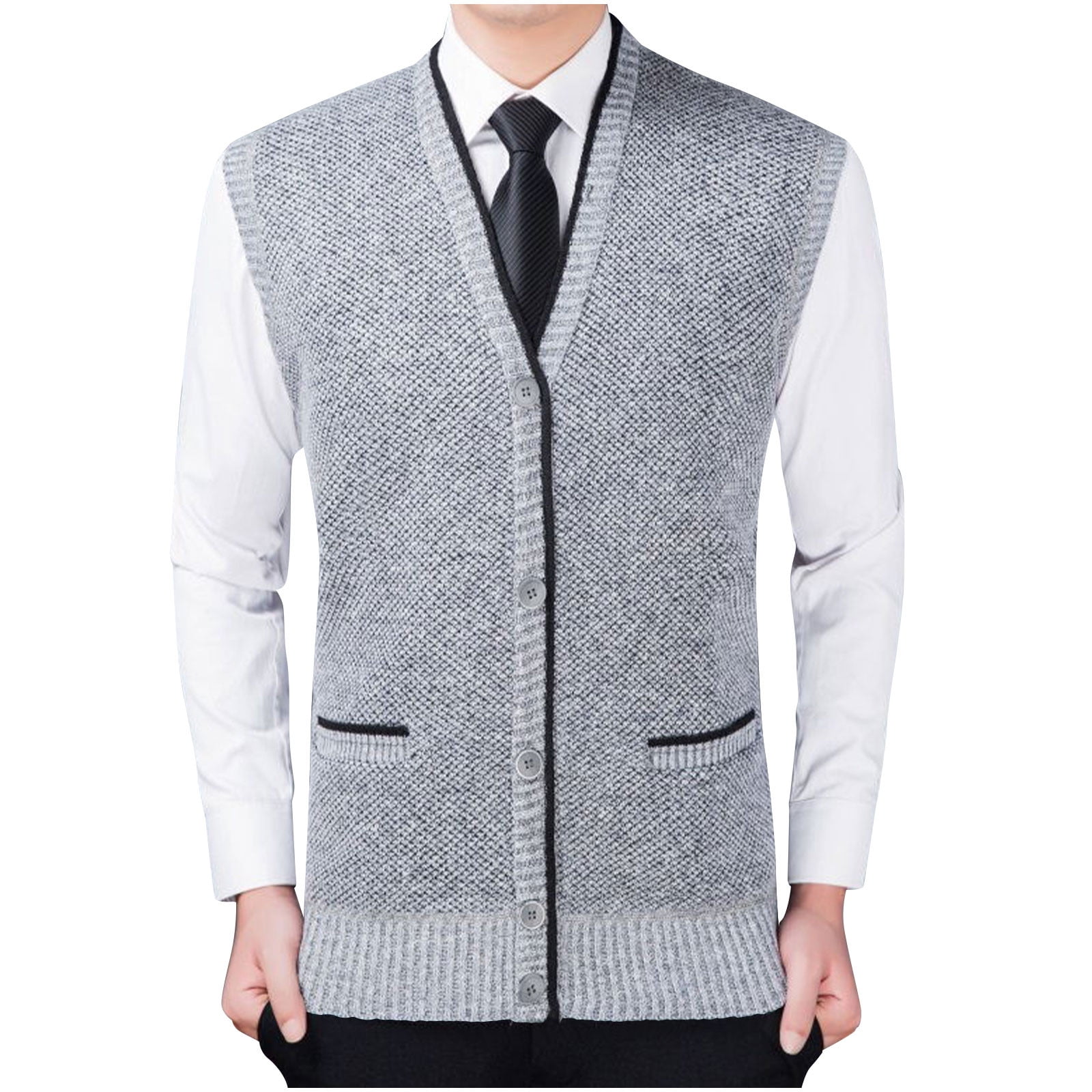 Aueoeo Knitted Vests For Men V Neck Button Up Cardigan Formal Work ...