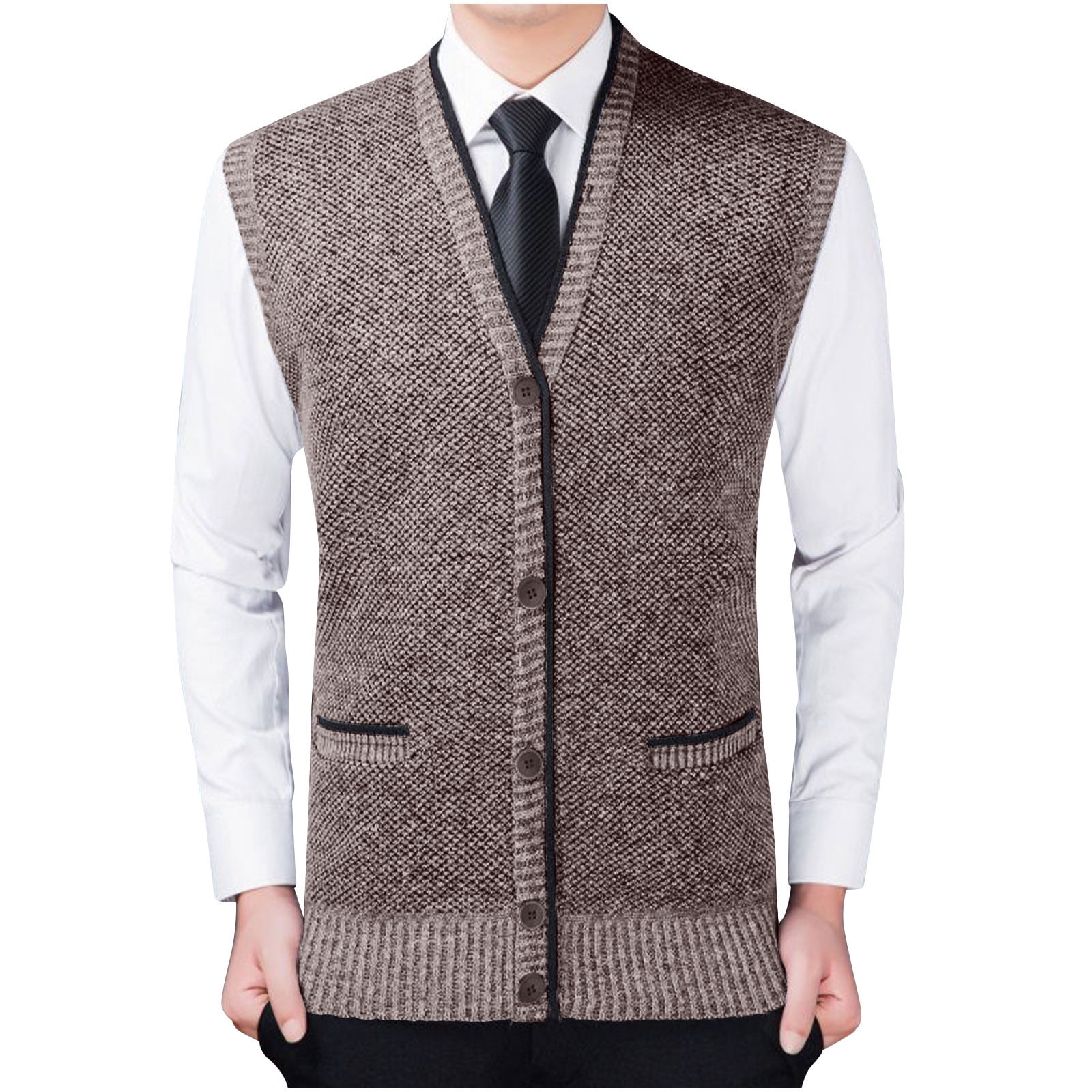 Aueoeo Knitted Vests For Men V Neck Button Up Cardigan Formal Work ...