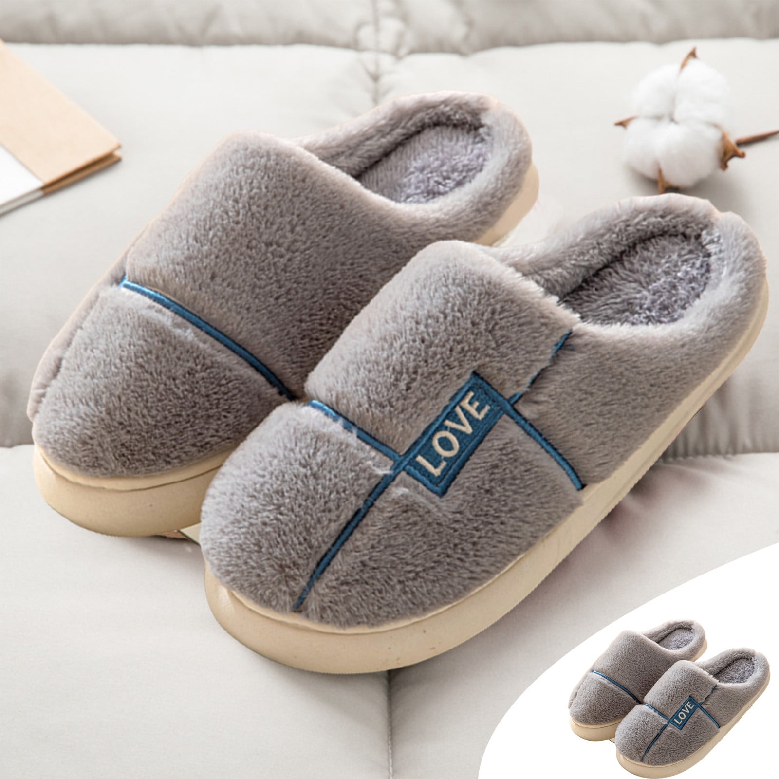 Aueoeo Ladies Slippers, Cozy Fleece Comfy Fuzzy Cotton Slippers, Warm ...