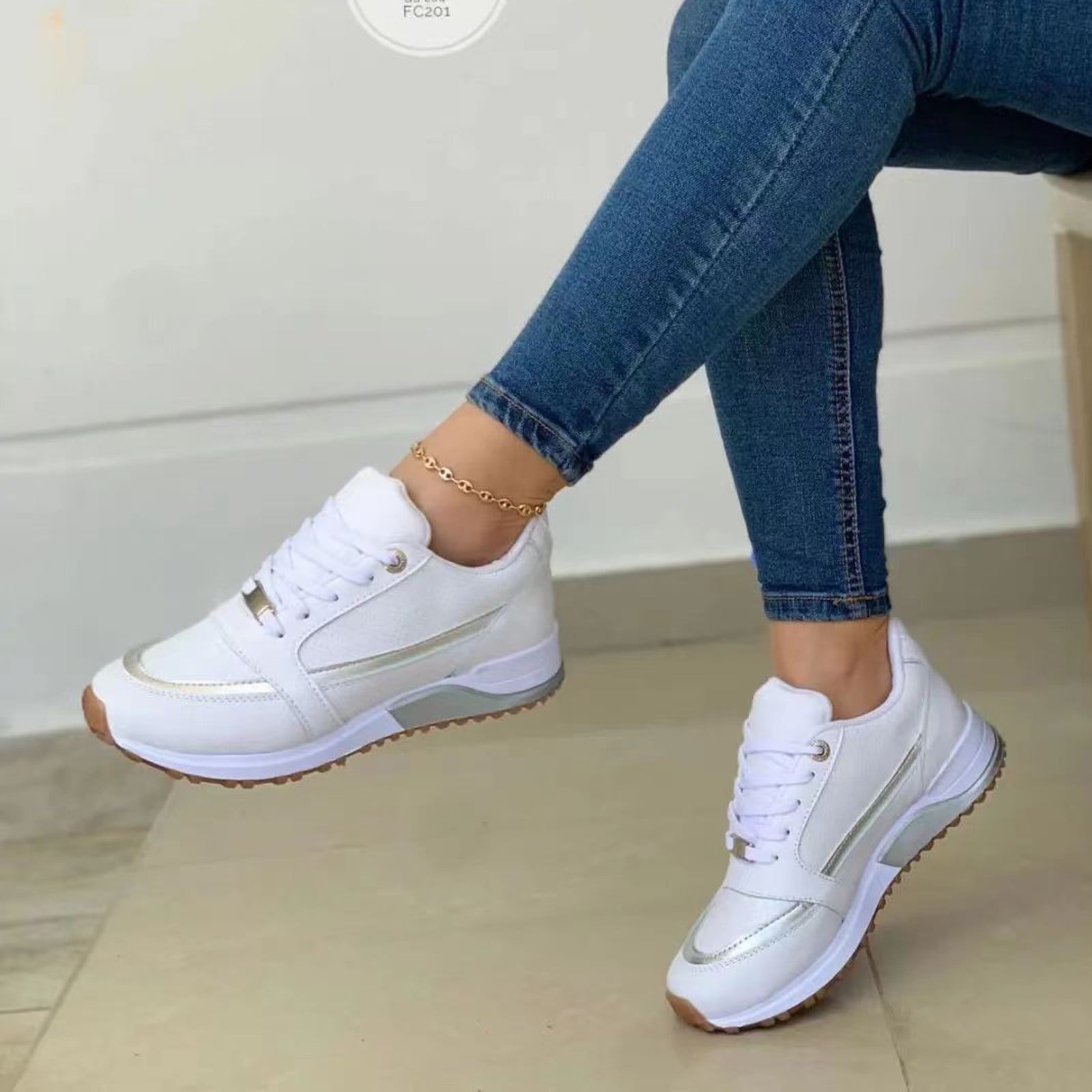 Aueoeo Ladies Sneakers, Womens Sneakers Low Top Slip On Fashion Shoes ...
