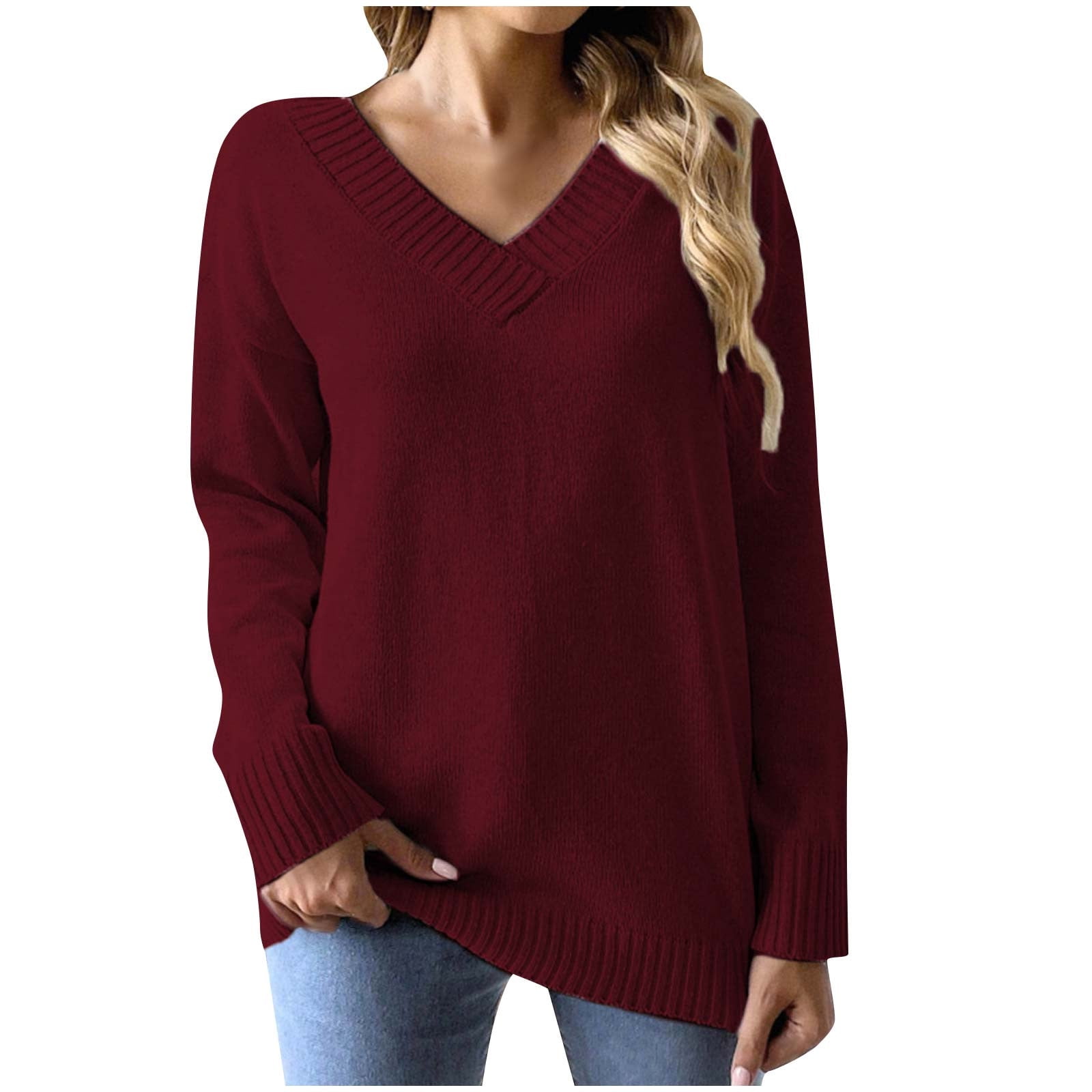 Aueoeo Ladies Sweaters, Womens Winter Oversized Sweaters V Neck Long ...