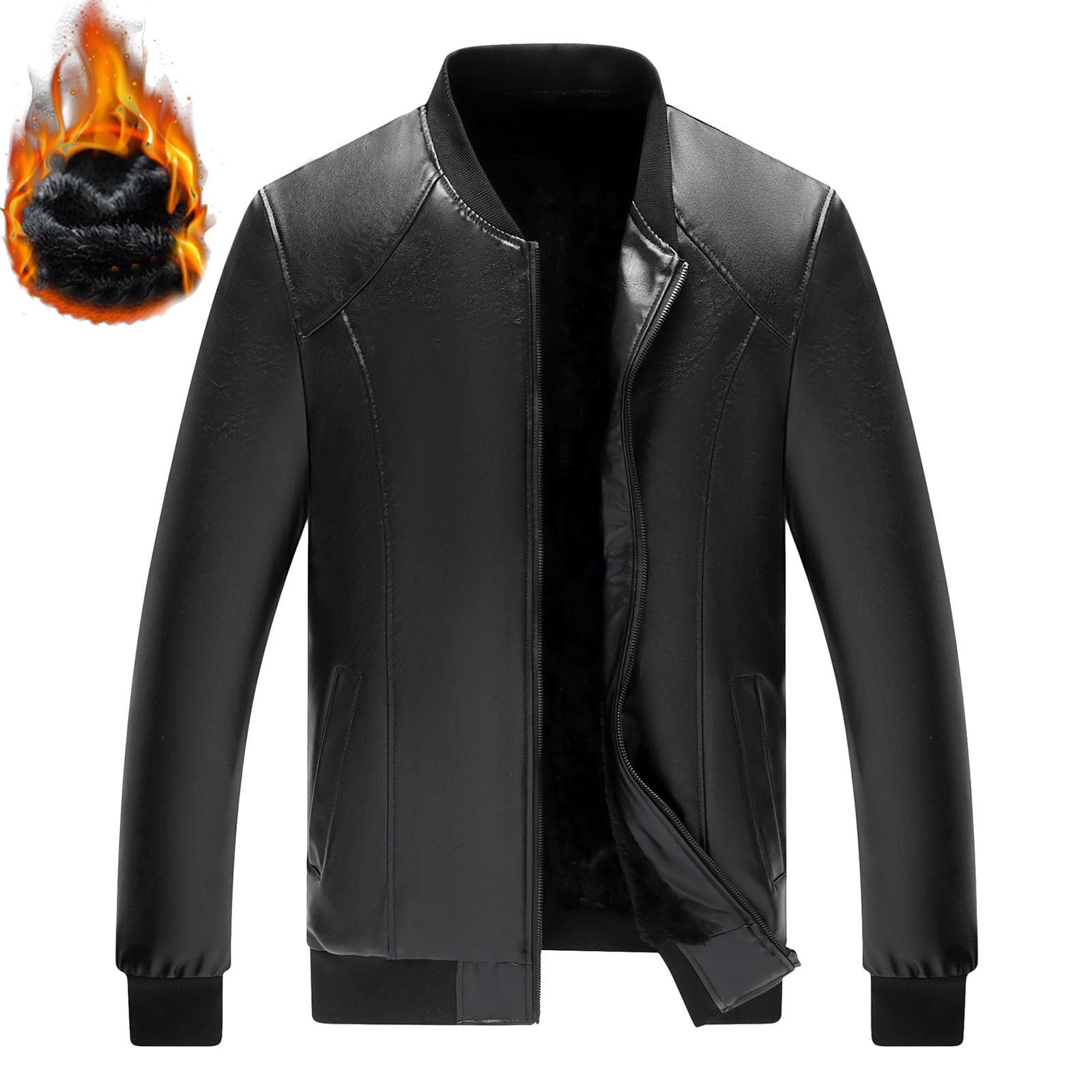 Aueoeo Leather Jackets for Men, Faux Jacket Men Motorcycle Lapel ...