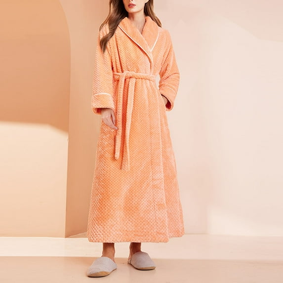 Aueoeo Long Fleece Robe For Womens Soft Comfy Robes Warm Bathrobes ...