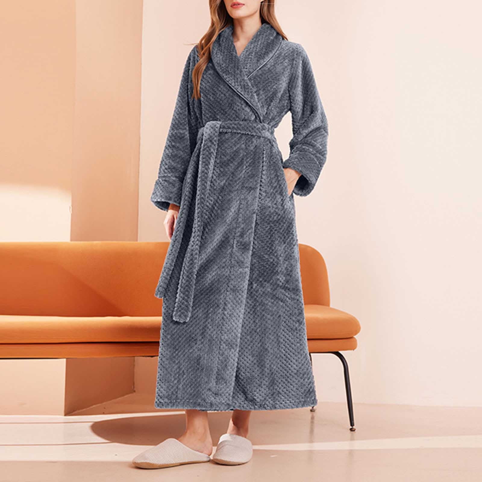 Aueoeo Long Fleece Robe For Womens Soft Comfy Robes Warm Bathrobes ...